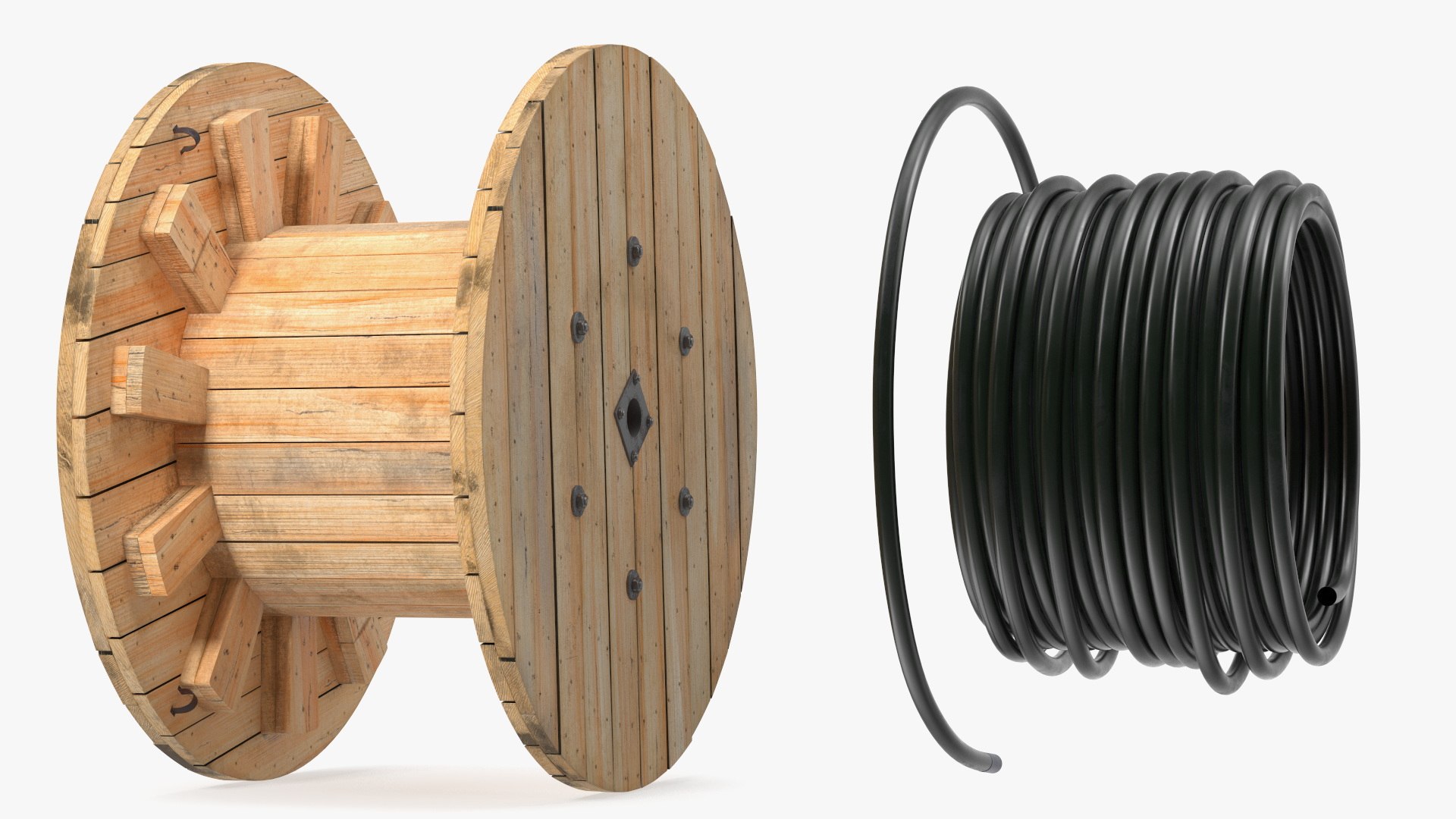 3D Wooden Cable Reel With Cable Model - TurboSquid 2268625