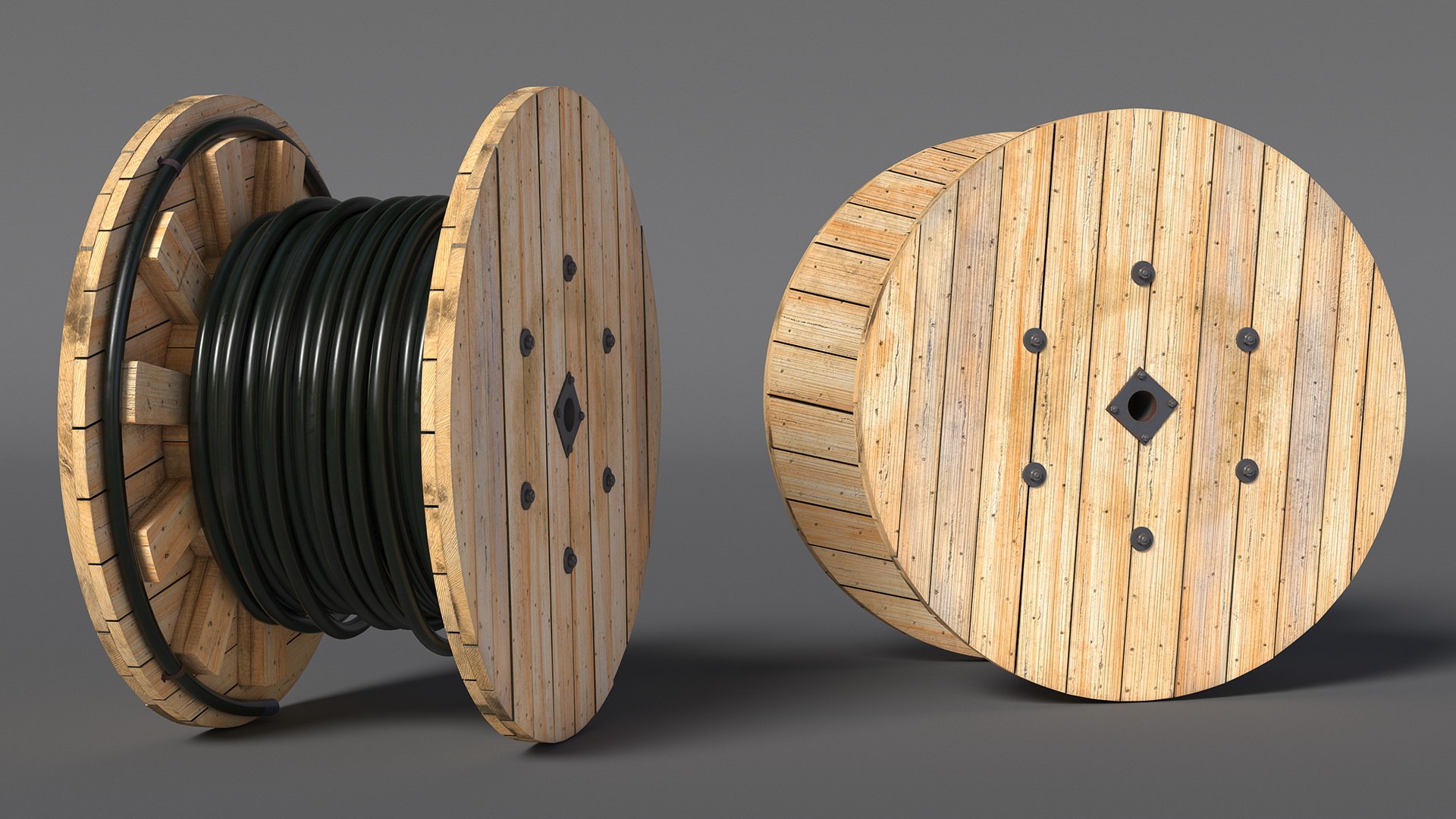 3D Wooden Cable Reel With Cable Model - TurboSquid 2268625