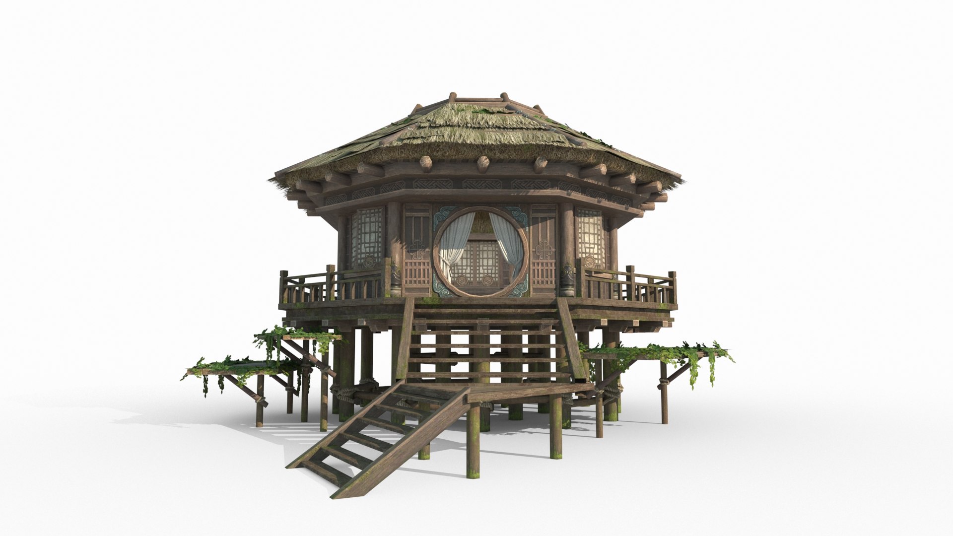 Circular thatched houses in ancient Asian architecture 3D - TurboSquid ...