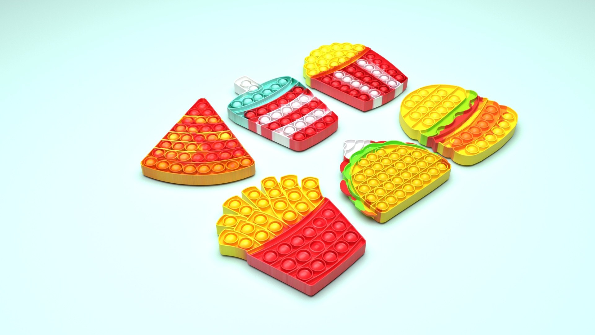 3D Fast Food Pop It Fidget Toys Set model - TurboSquid 1809638