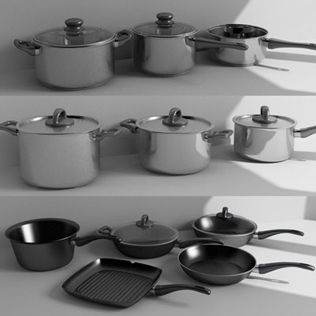 3d Model Set Pots Pans