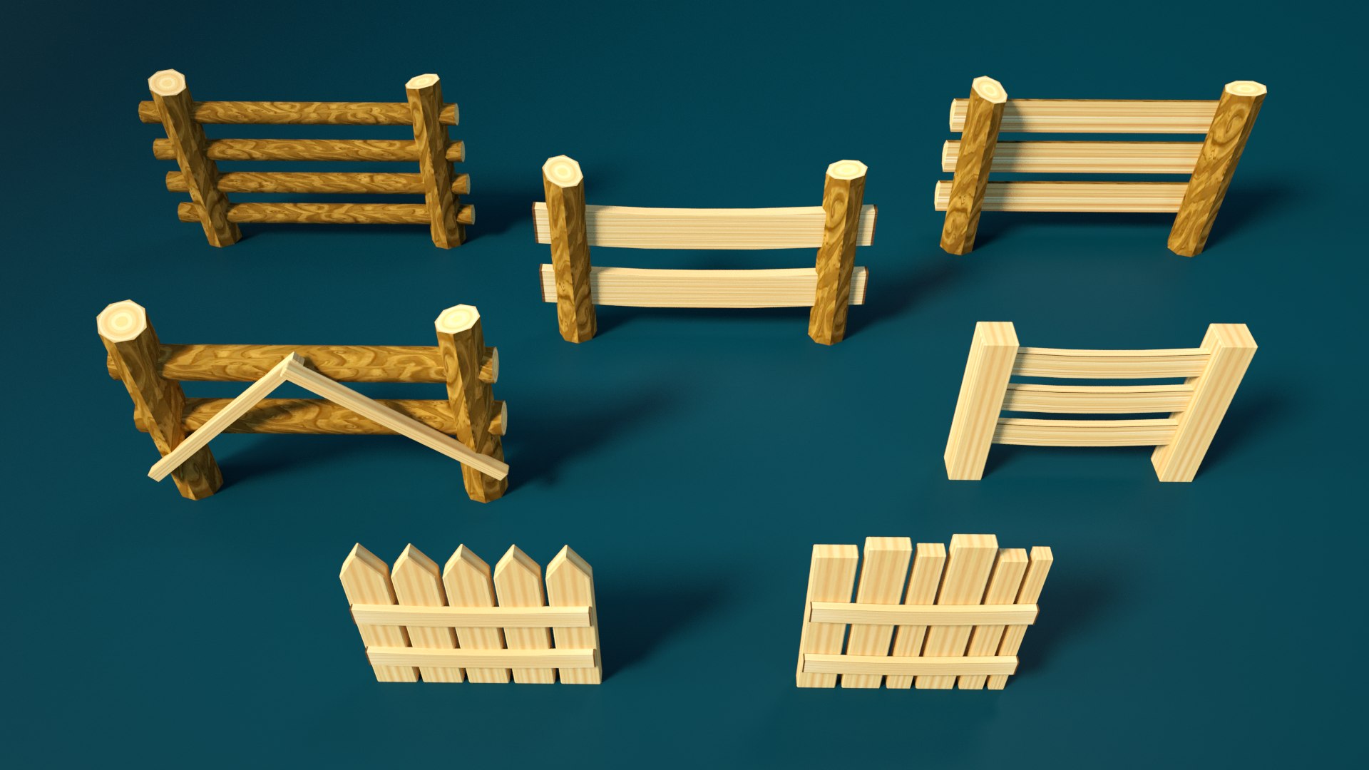 Cartoon Set Fences Wood Model - TurboSquid 1351220