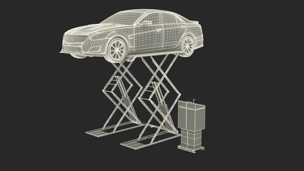 modelo 3d Automotive Scissor Lift and Sedan Rigged - TurboSquid 1962421