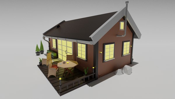 3D model Wooden house with a terrace Low-poly 3D model - TurboSquid 1800509