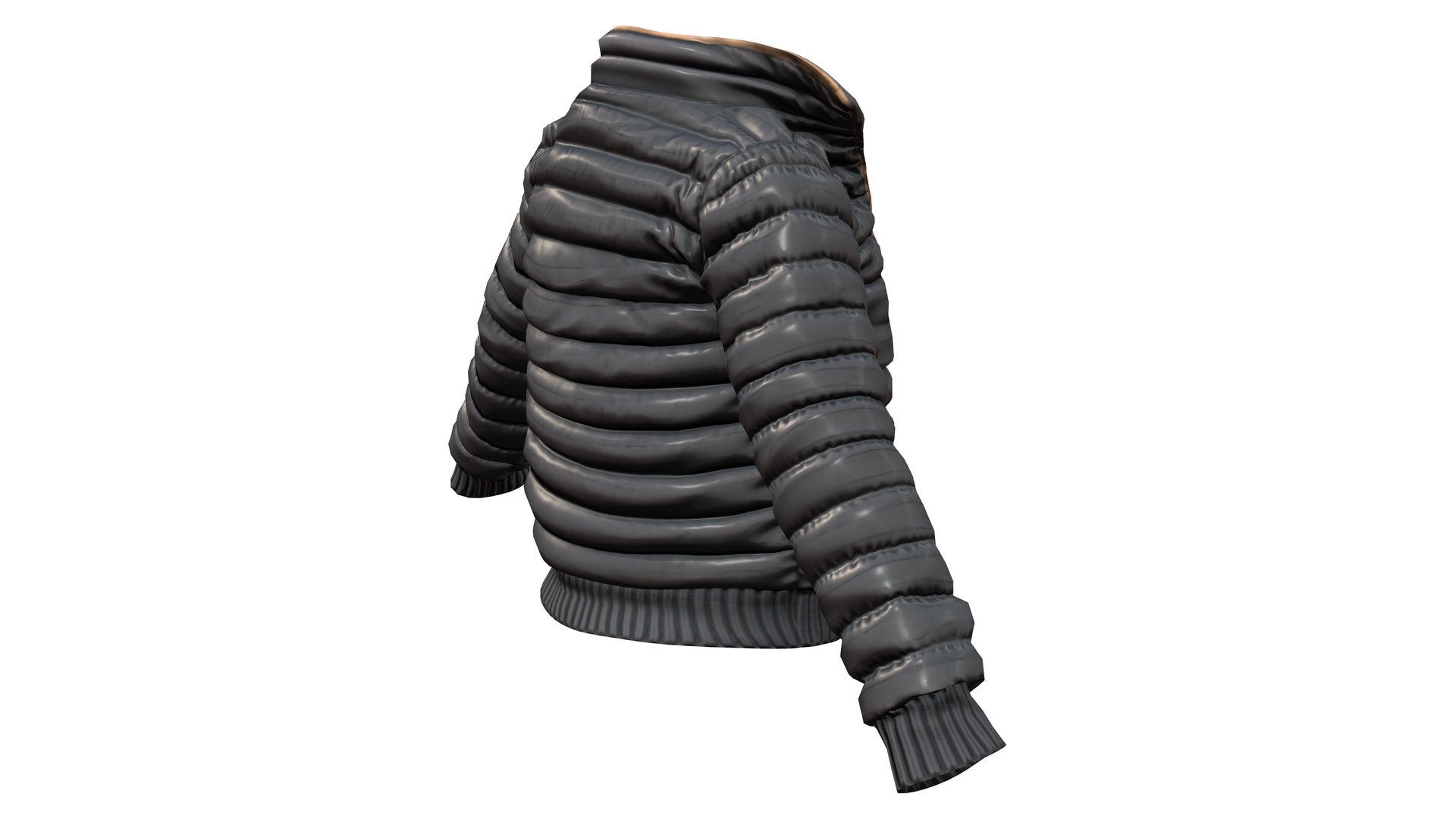Open Front Shiny Black Padded Jacket 3D model - TurboSquid 1964948