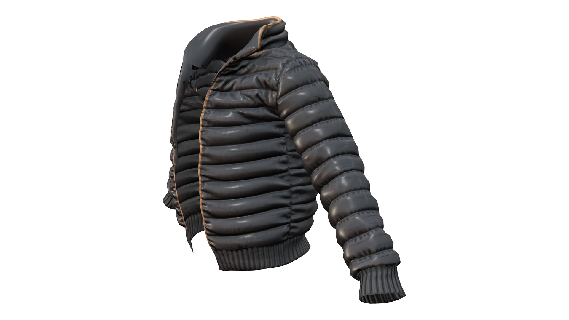 Open Front Shiny Black Padded Jacket 3D model - TurboSquid 1964948