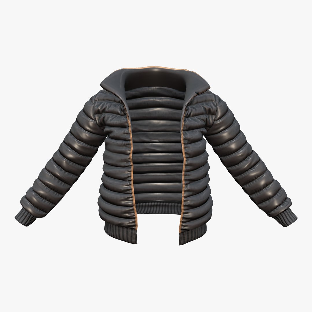 Open Front Shiny Black Padded Jacket 3D model - TurboSquid 1964948