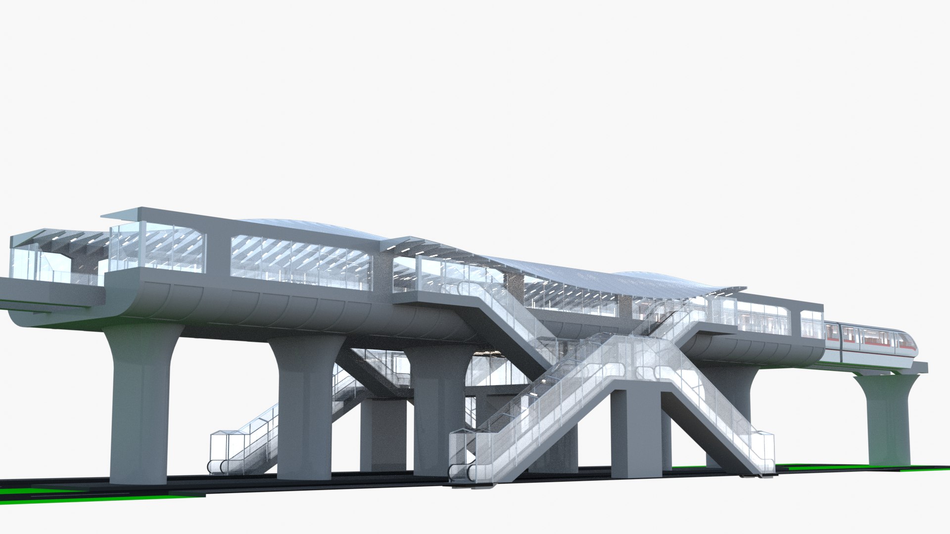 Monorail station with train 3D model - TurboSquid 1887880