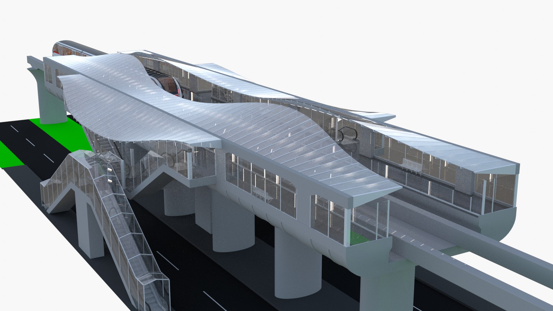 Monorail station with train 3D model - TurboSquid 1887880