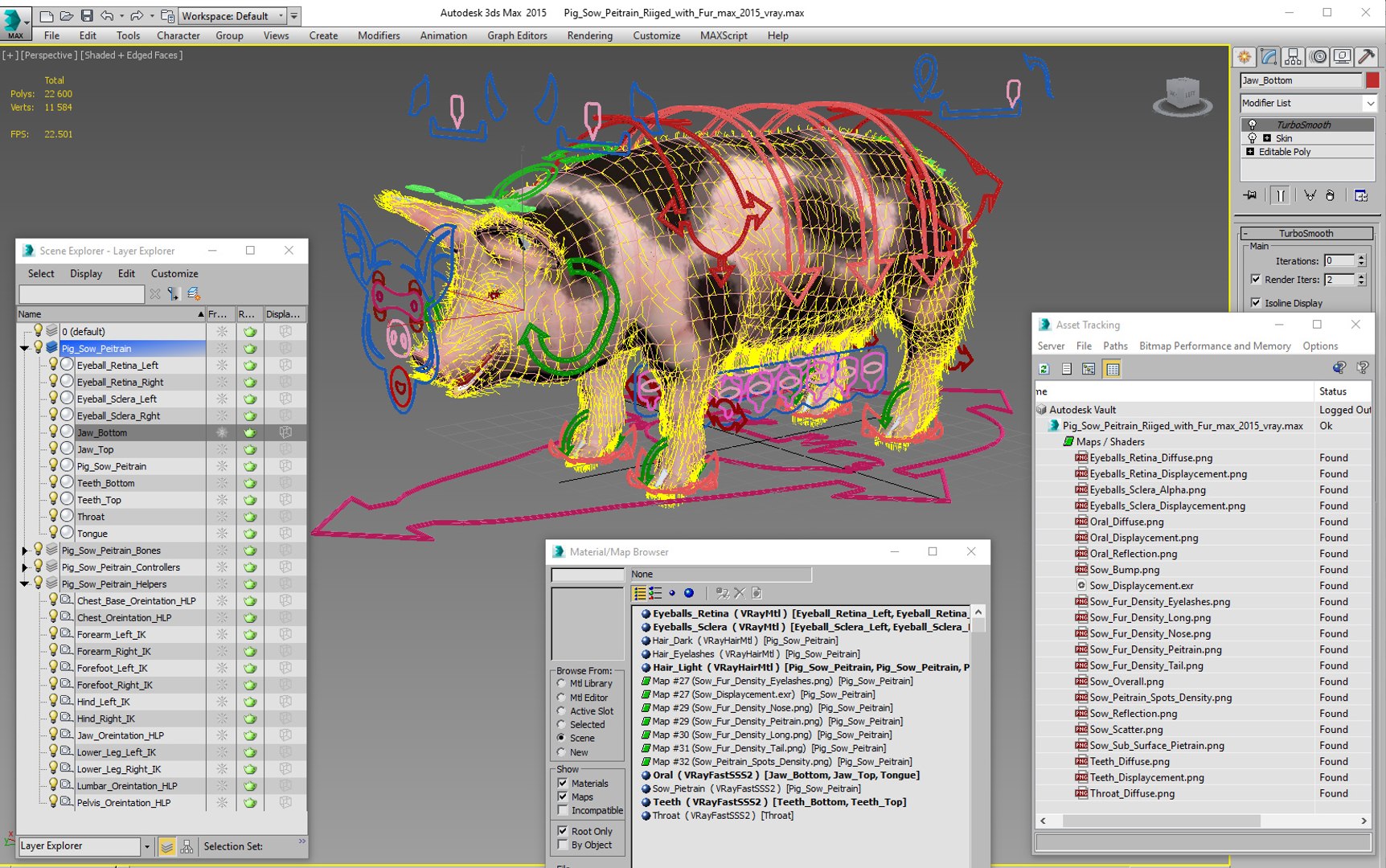 3D Model Pig Sow Peitrain Rigged - TurboSquid 1371732