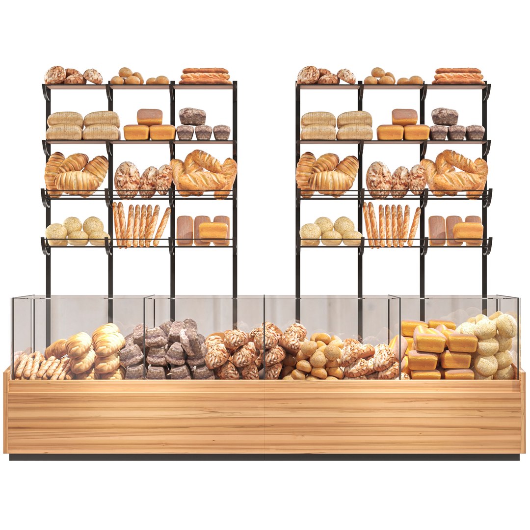3D model Showcase in a bakery with fresh bread - TurboSquid 1982888