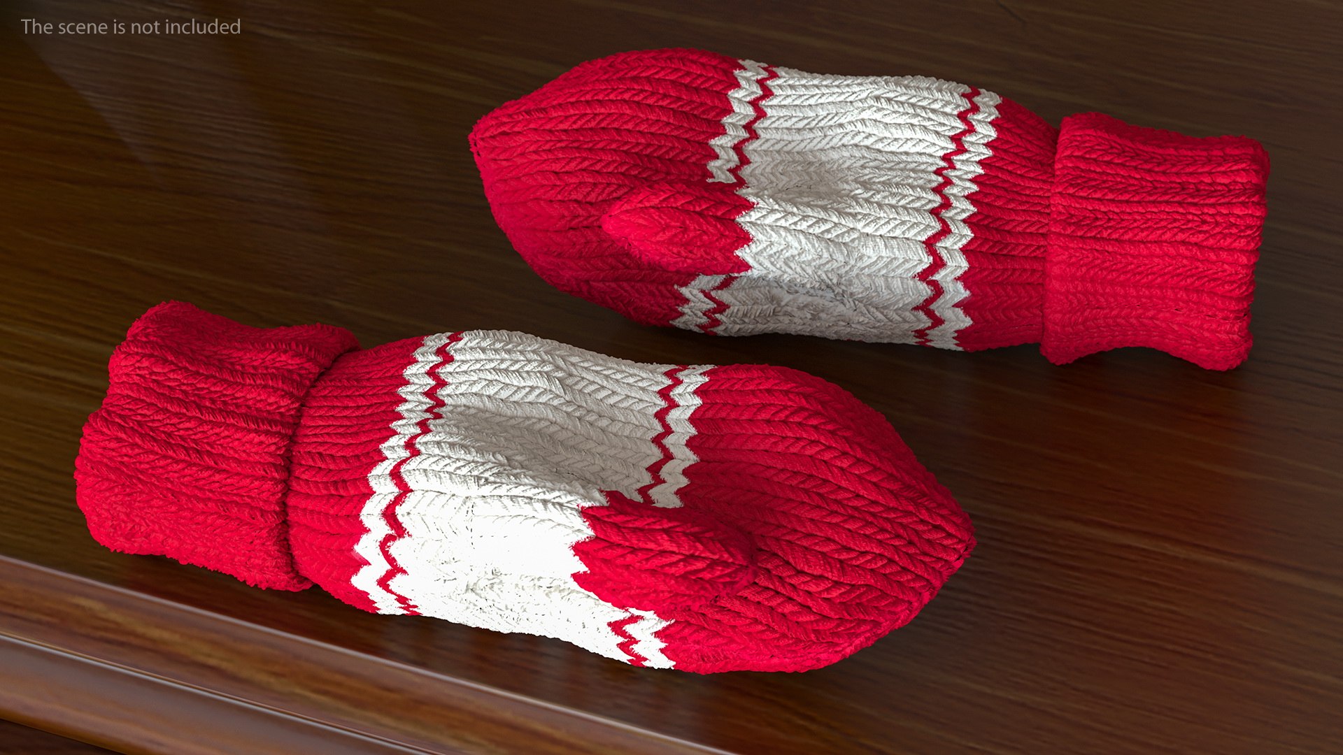 Pair red wool mittens 3D - TurboSquid 1566188
