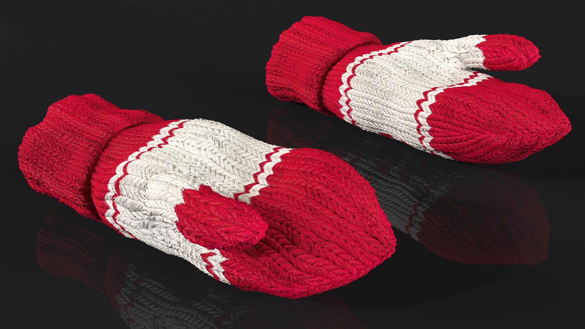 Pair red wool mittens 3D - TurboSquid 1566188