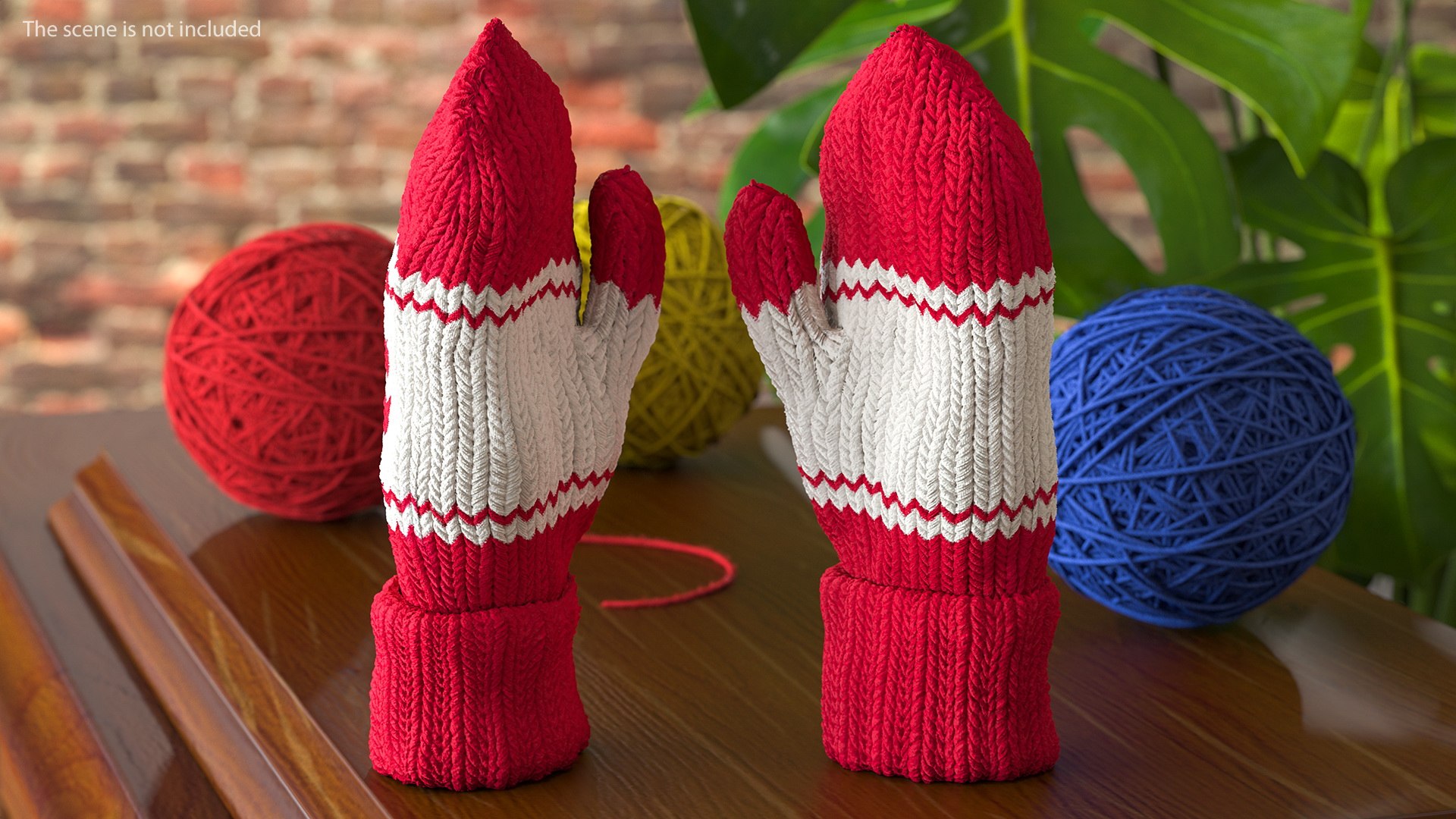 Pair red wool mittens 3D - TurboSquid 1566188