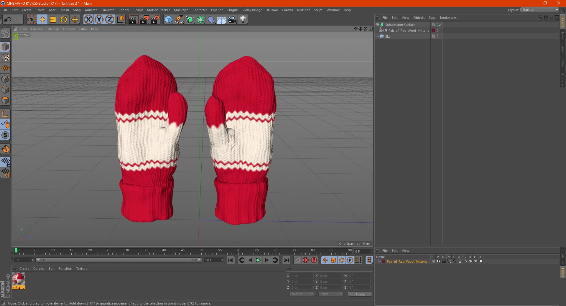 Pair red wool mittens 3D - TurboSquid 1566188