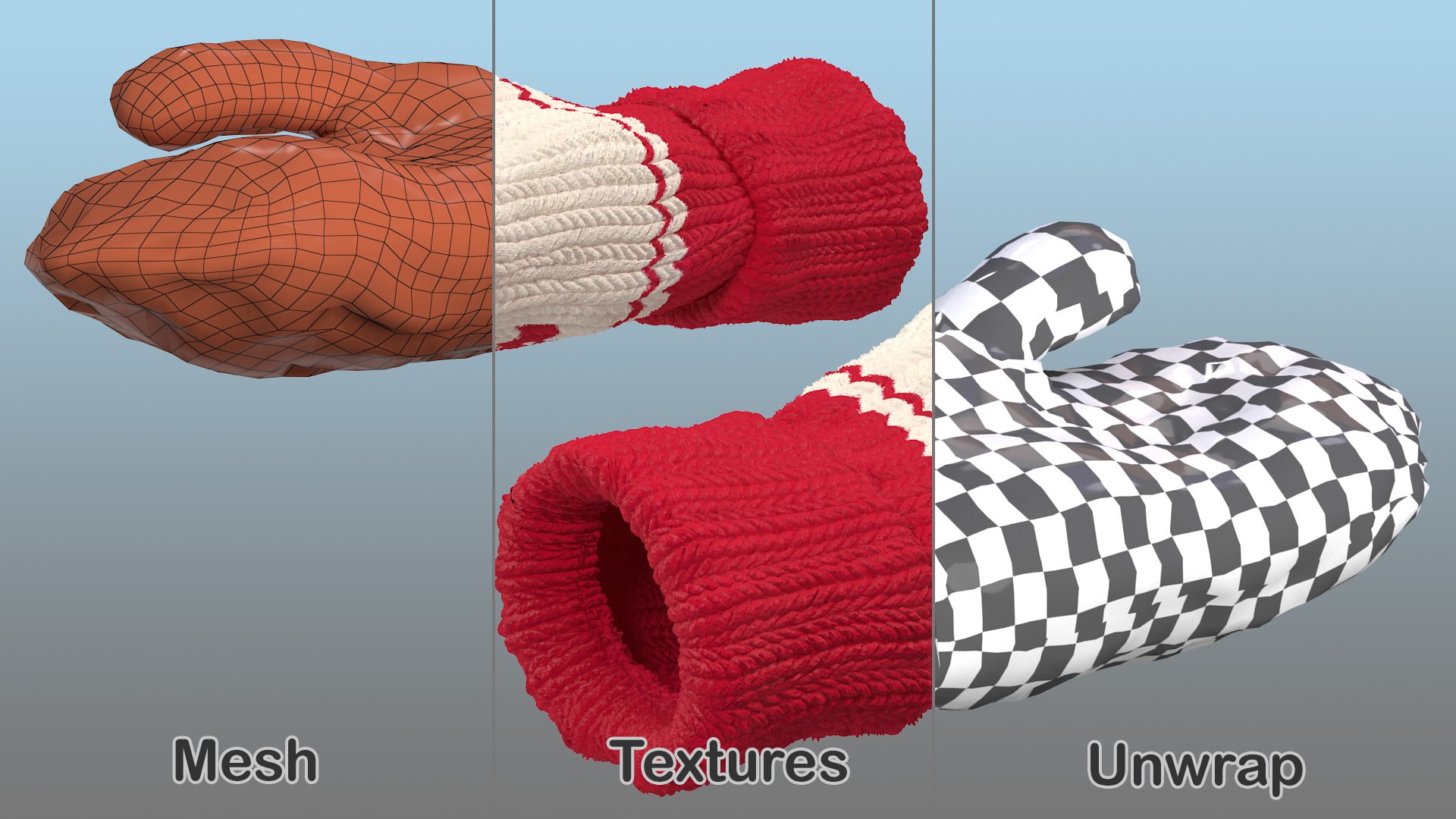Pair red wool mittens 3D - TurboSquid 1566188