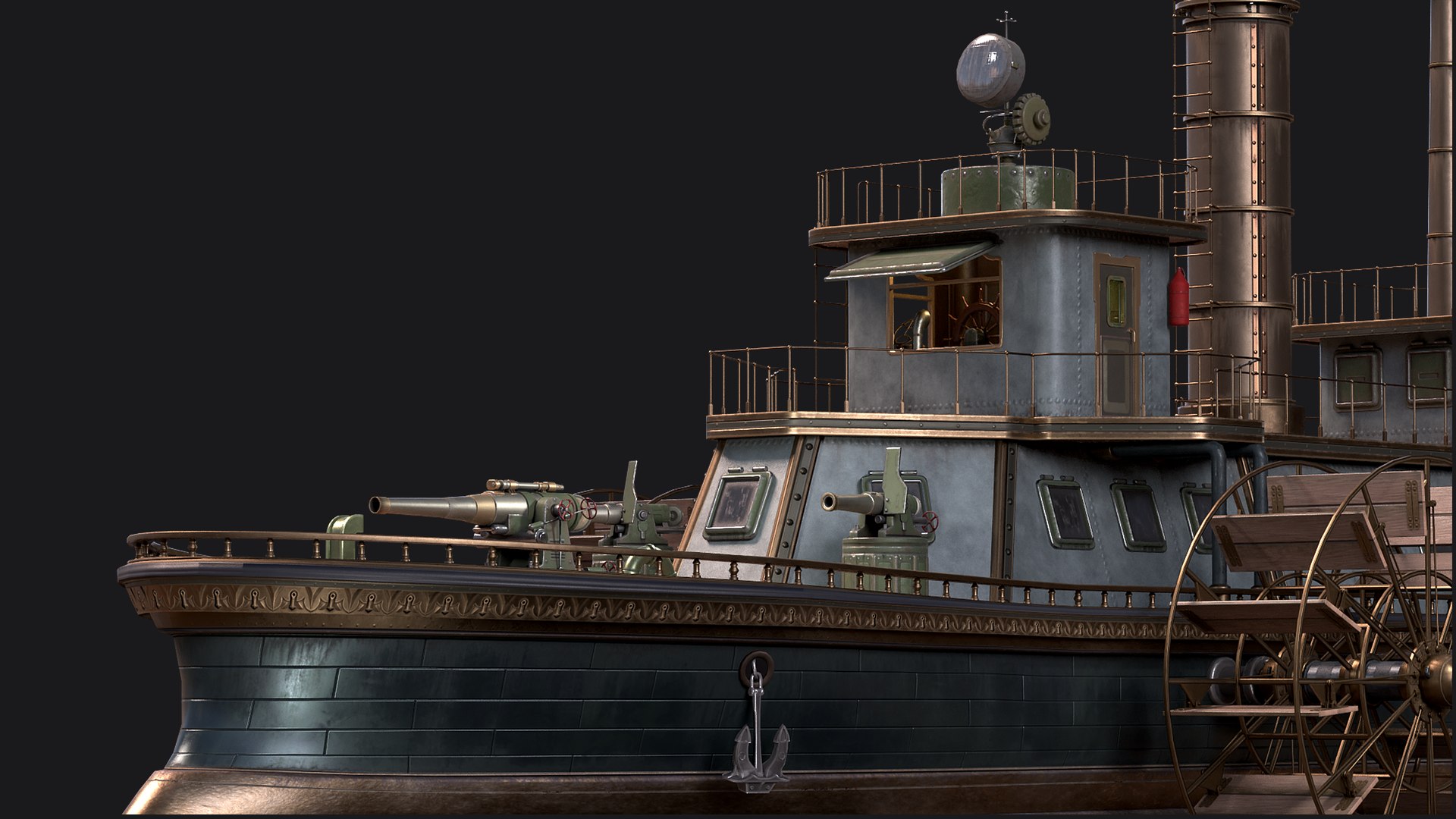 Steampunk Battleship Game Ready Kitbash Textured 3D Model - TurboSquid ...