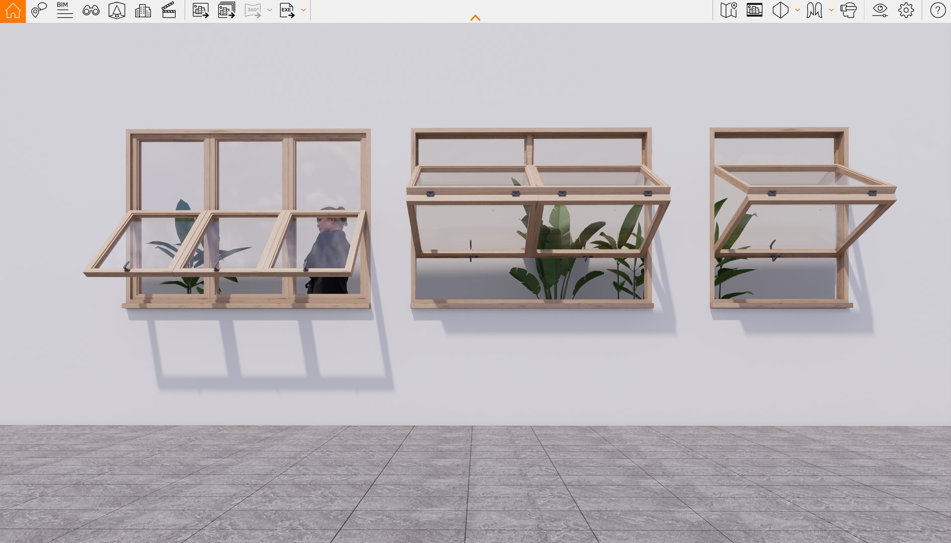 3D Model Modern Red Folding Windows Up And Down Folding Windows Front ...