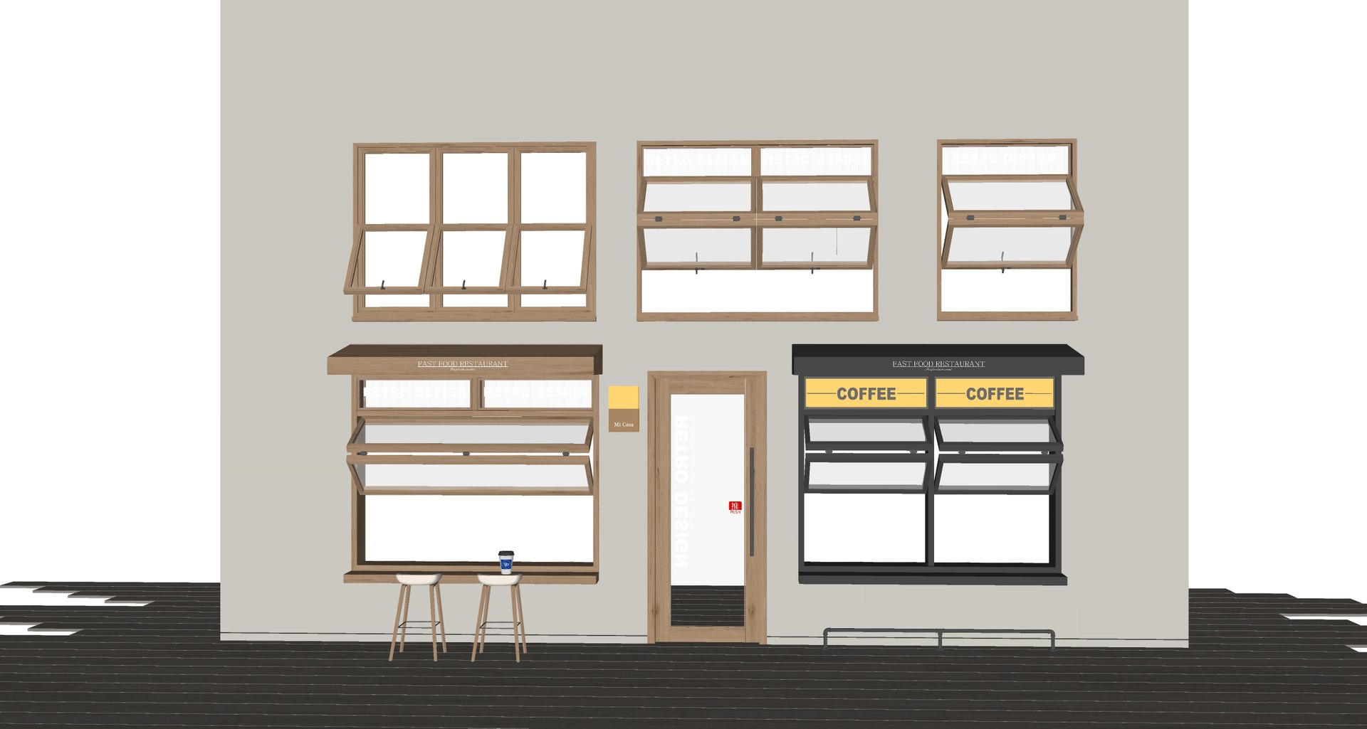 3D Model Modern Red Folding Windows Up And Down Folding Windows Front ...