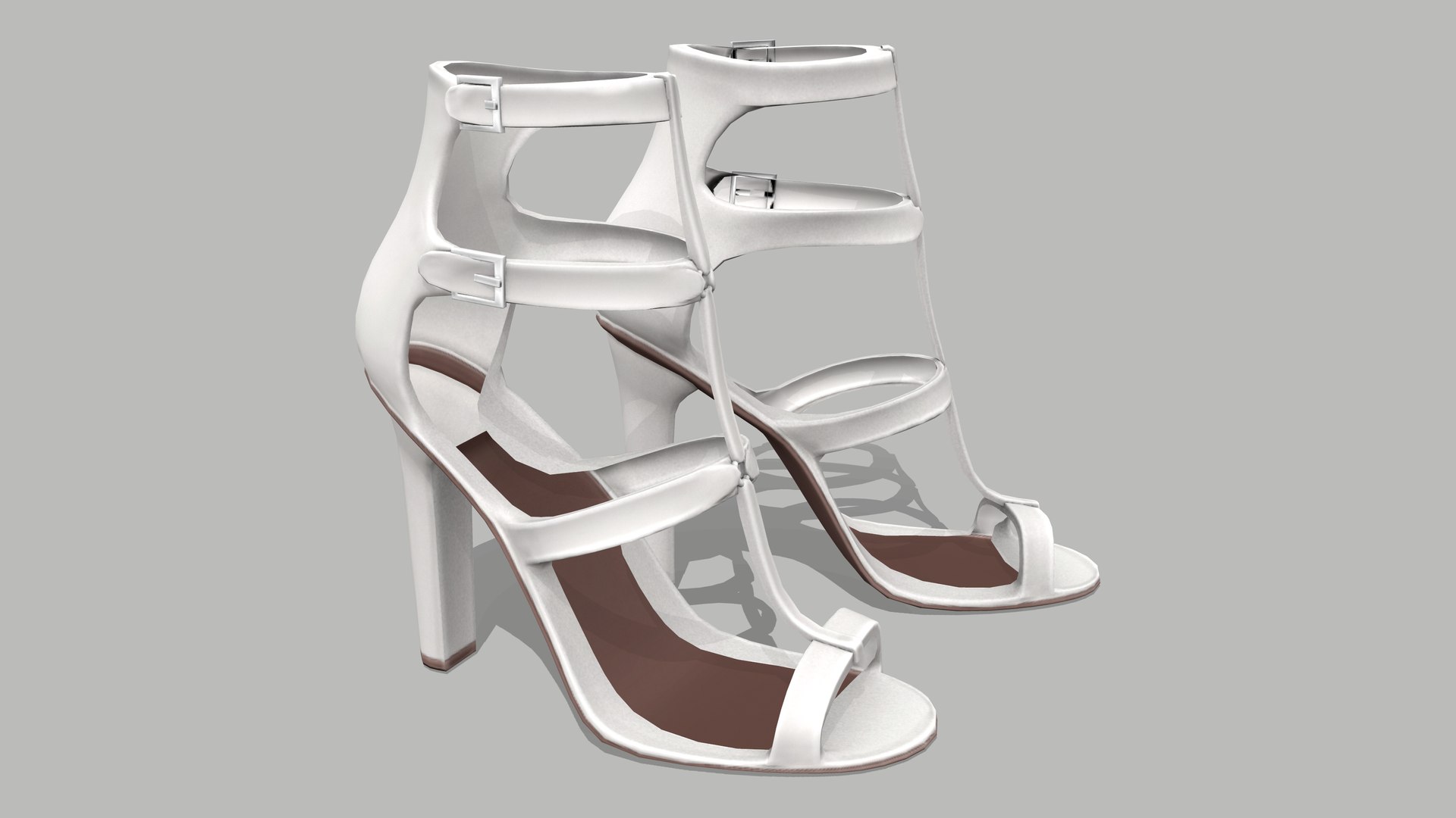 White T-Strap Peep Toe Dorsay Platform High Heel Shoes 3D model ...