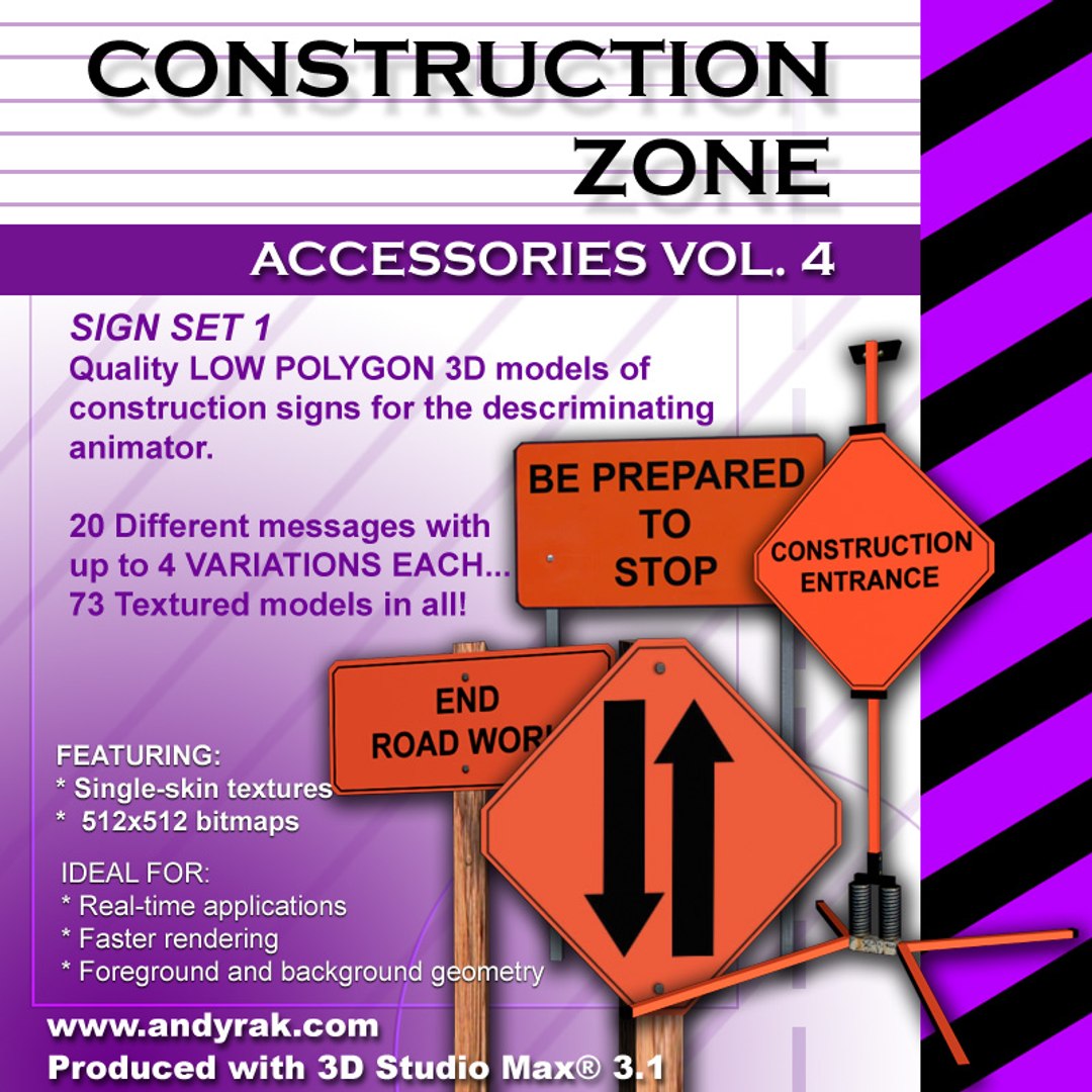 3d 4 Construction Zone Sign