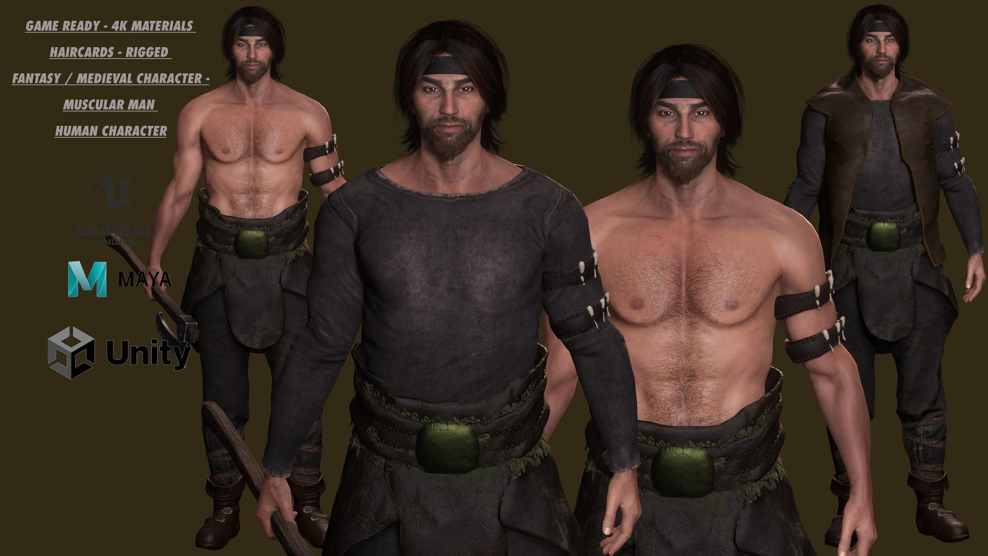 AAA 3D REALISTIC MALE CHARACTER - MEDIEVAL MUSCULAR MAN 02 3D ...