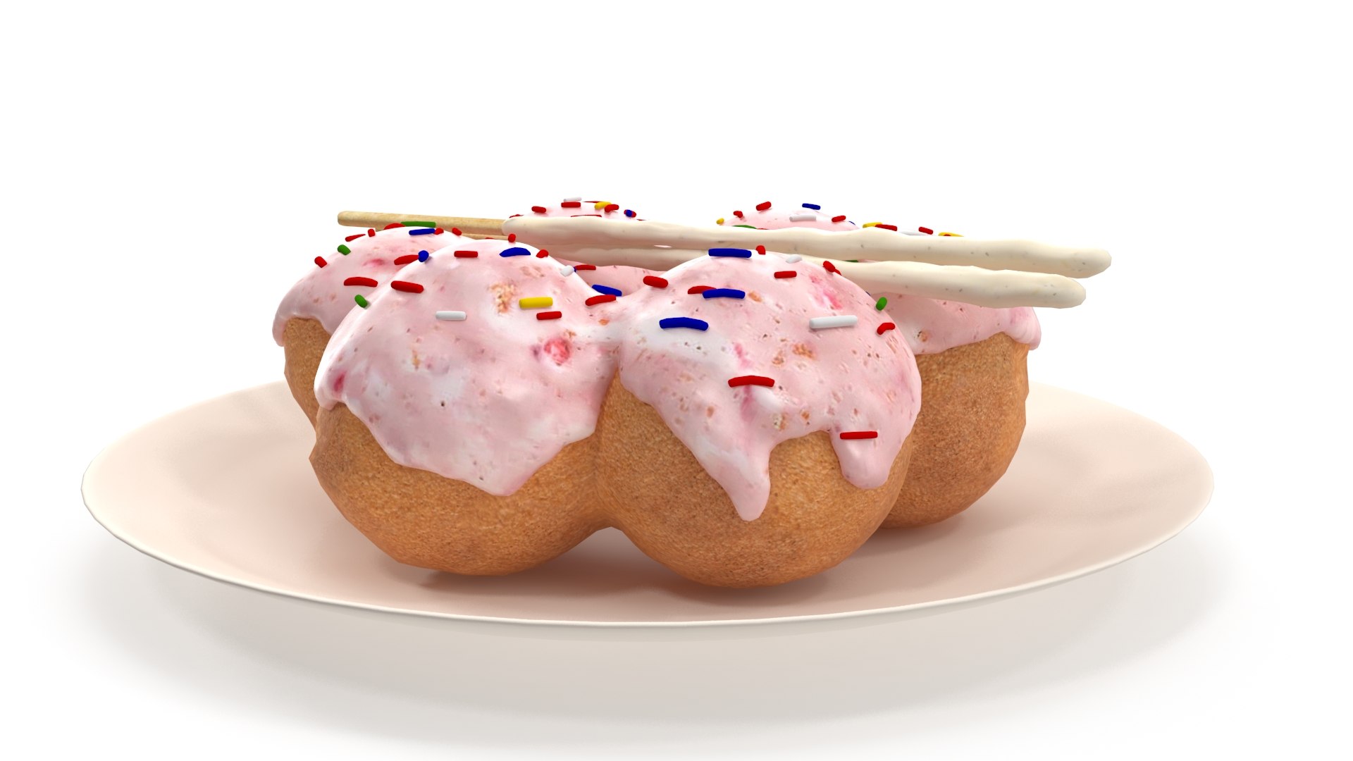 Raspberry Mochi Donut With Cream Stick And Candy 3D Model - TurboSquid ...