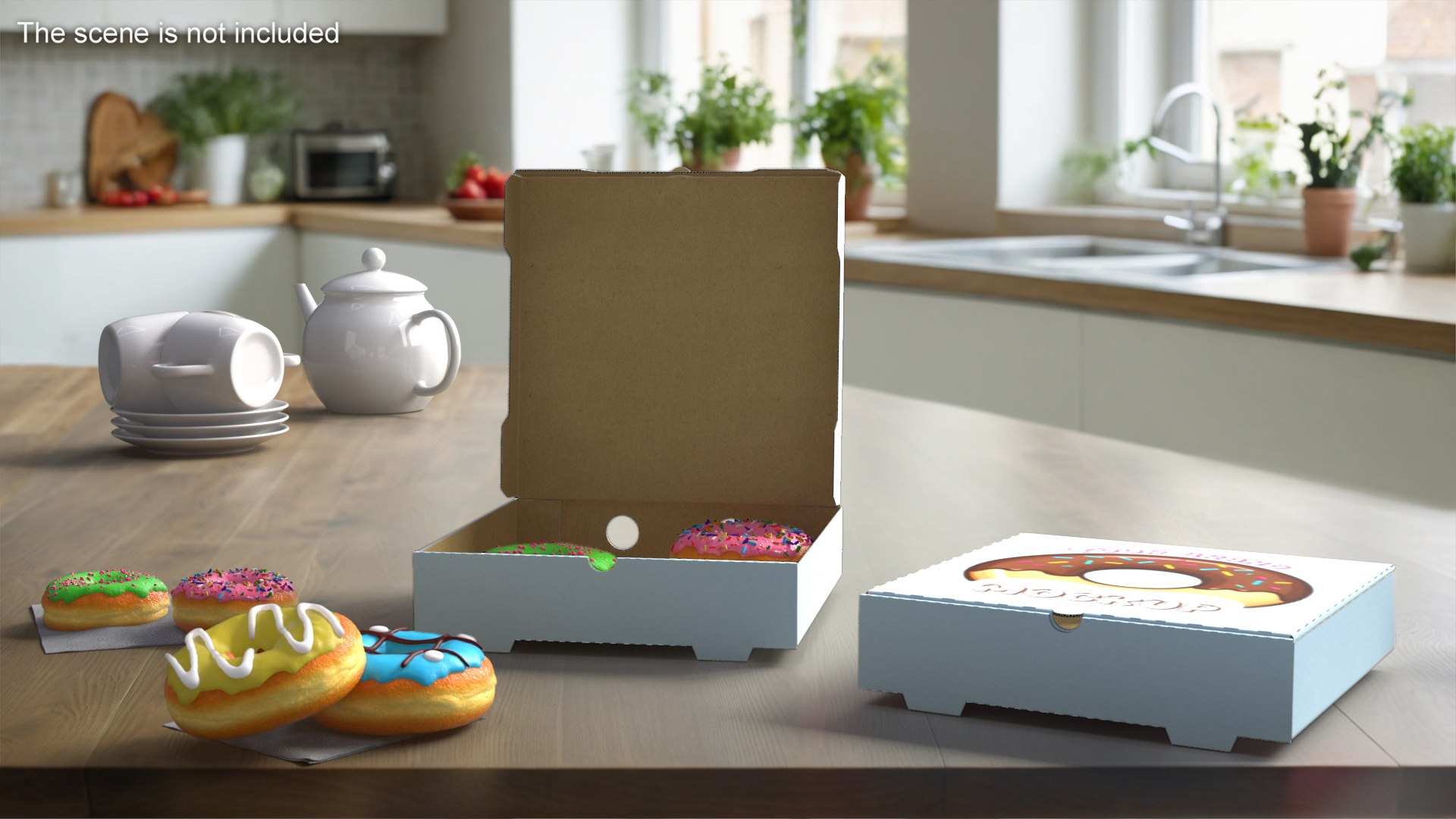 3D Model Assorted Donuts In Cardboard Box Mockup - TurboSquid 2296362