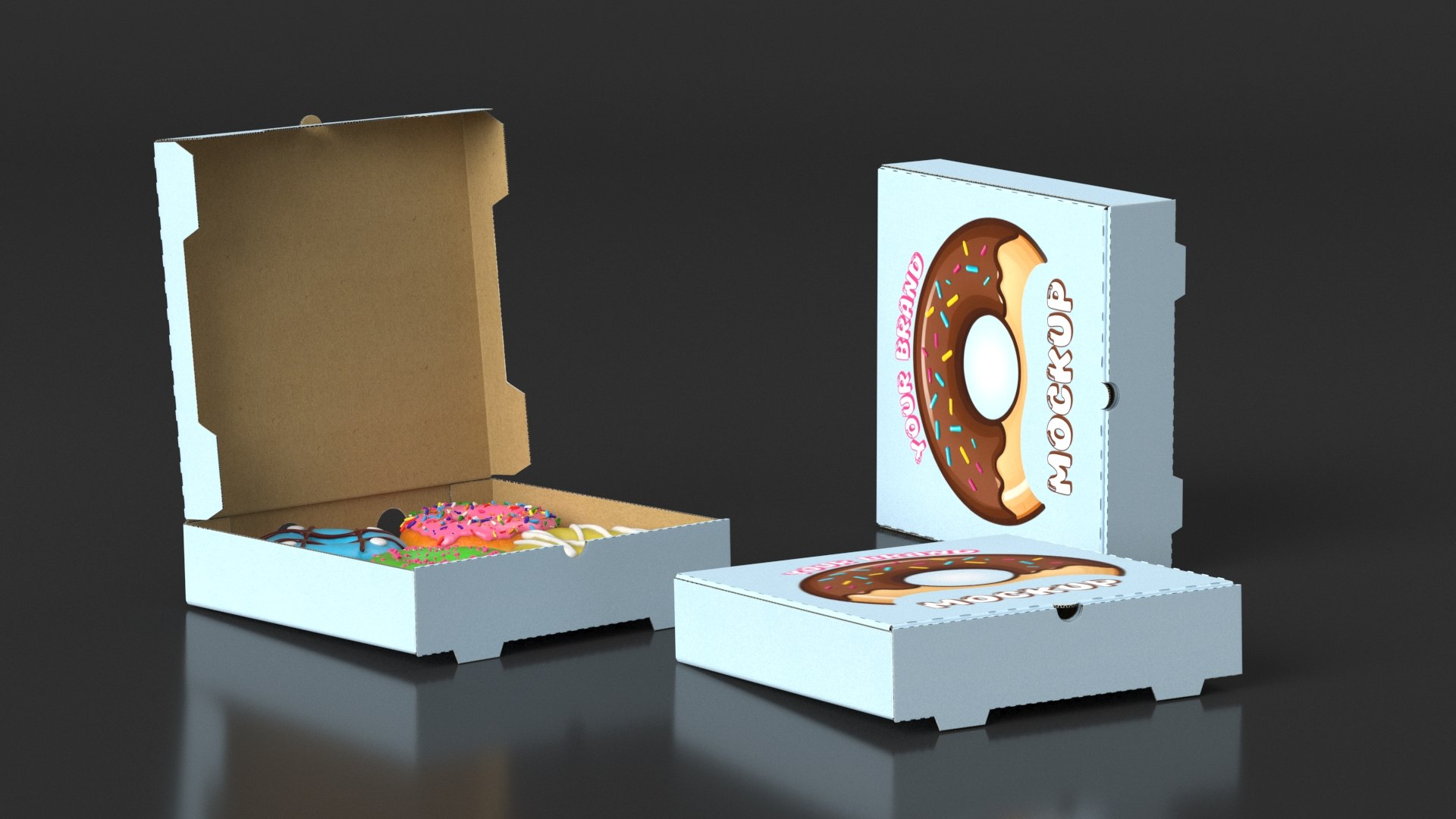 3D Model Assorted Donuts In Cardboard Box Mockup - TurboSquid 2296362