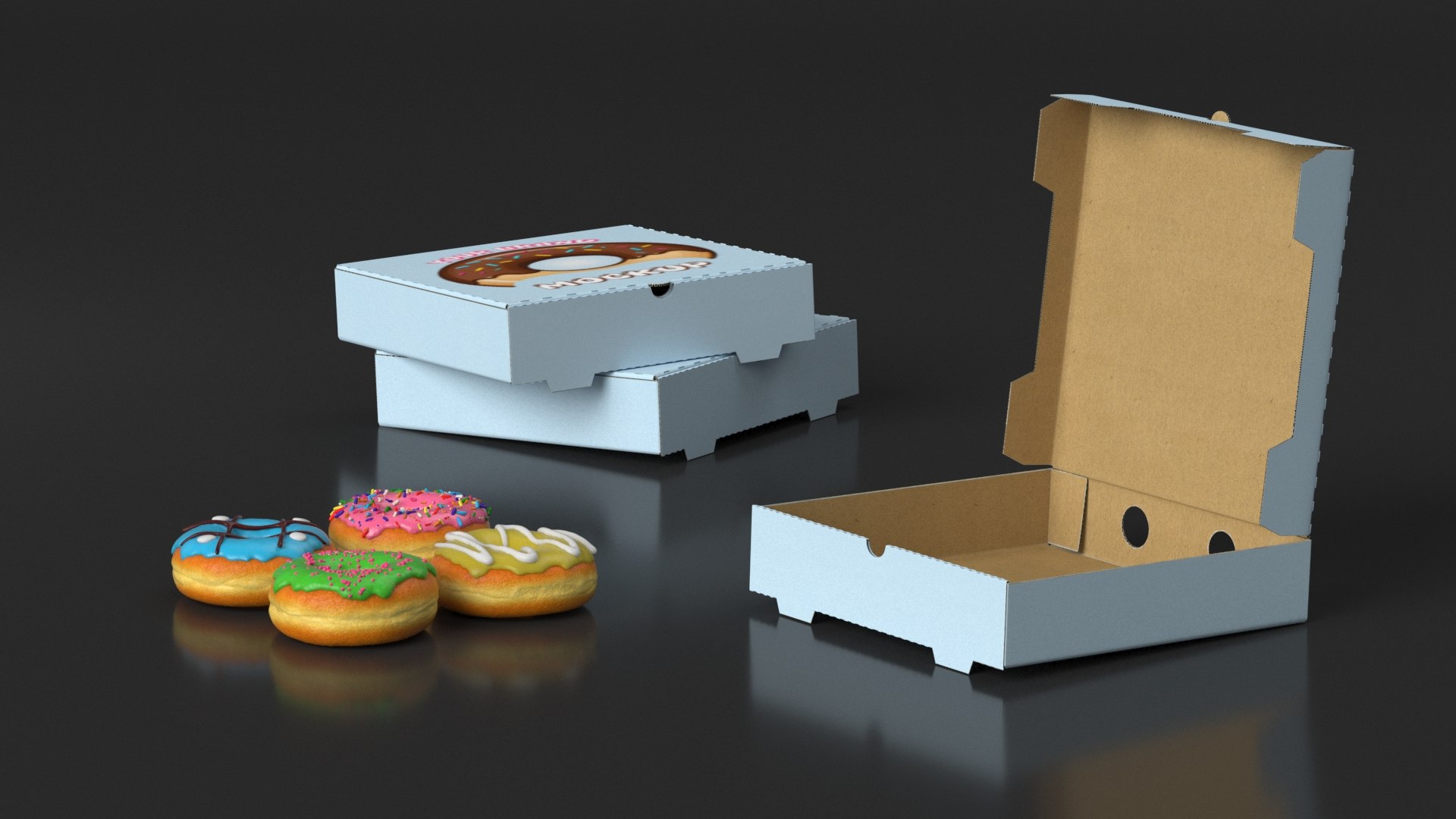 3D Model Assorted Donuts In Cardboard Box Mockup - TurboSquid 2296362
