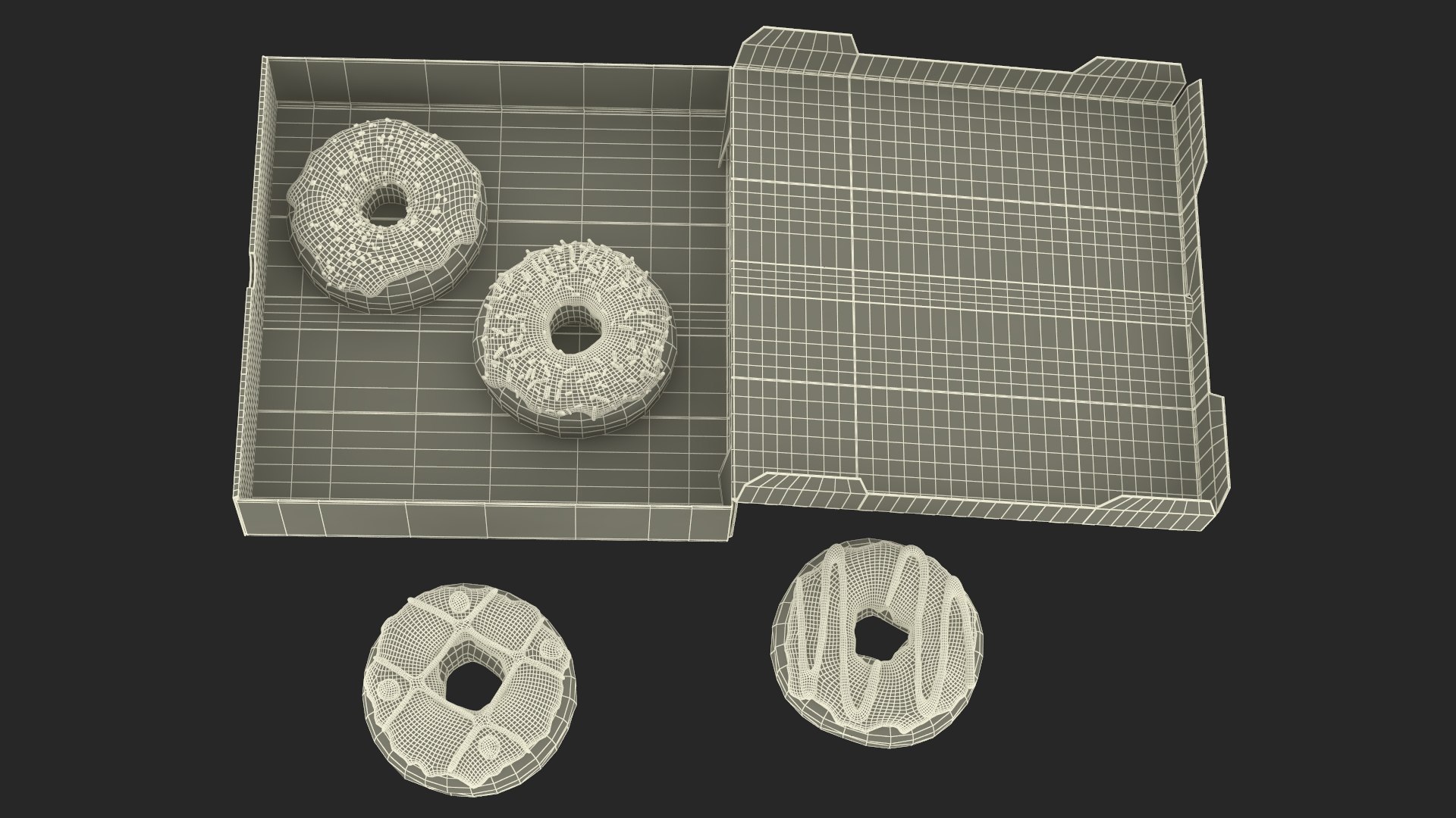 3D Model Assorted Donuts In Cardboard Box Mockup - TurboSquid 2296362