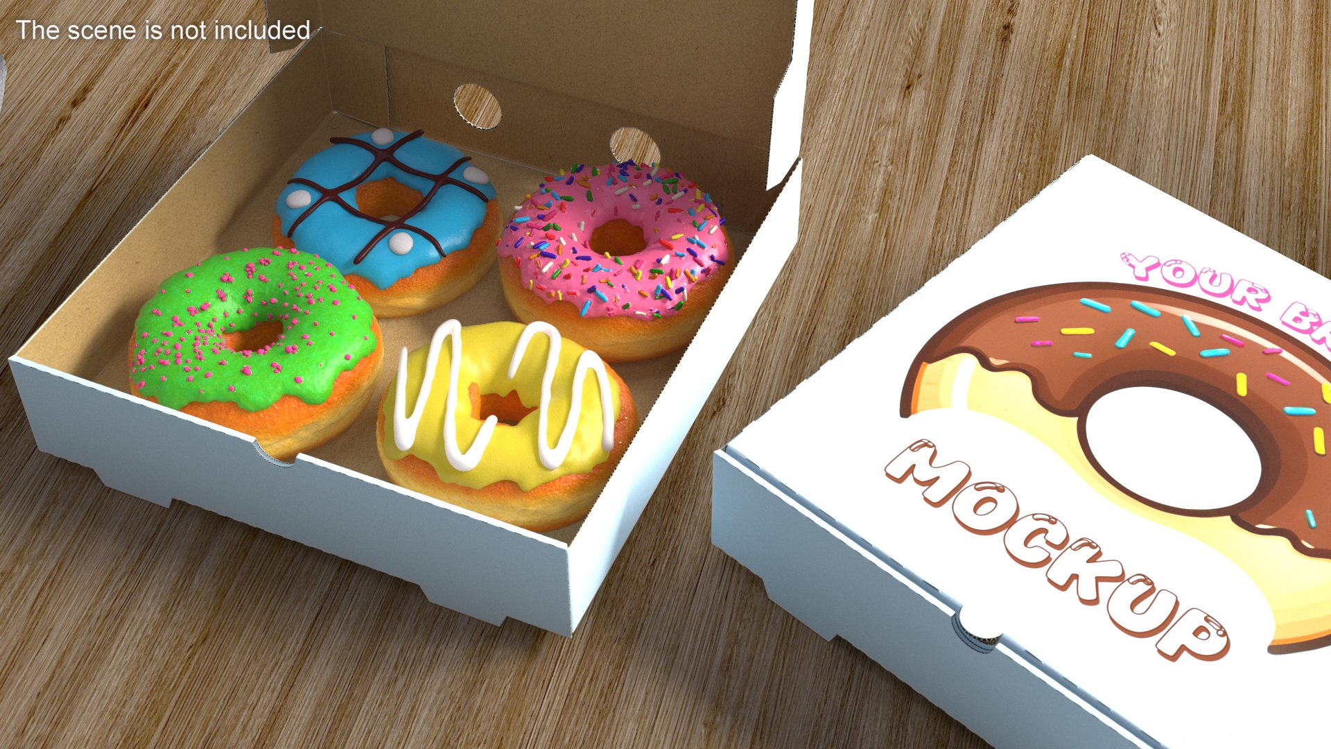 3D Model Assorted Donuts In Cardboard Box Mockup - TurboSquid 2296362