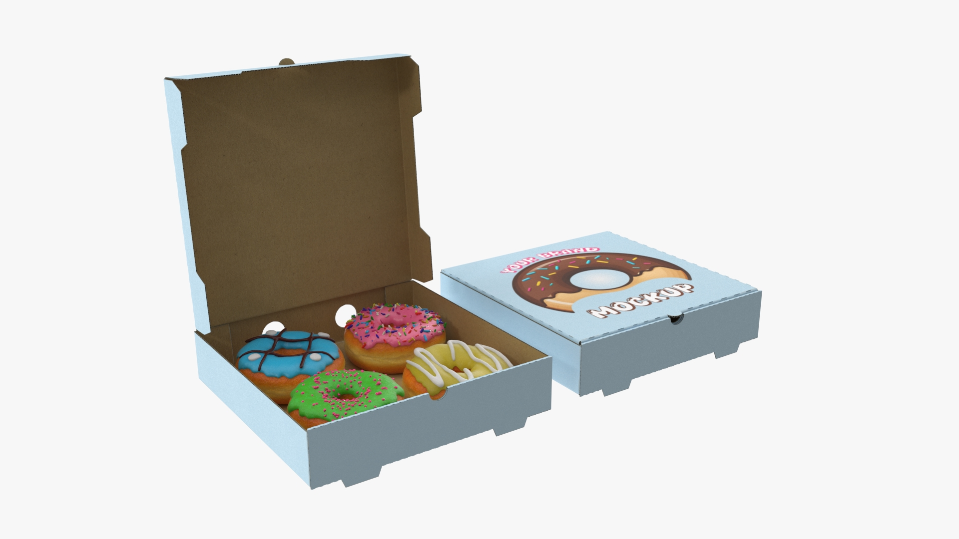 3D Model Assorted Donuts In Cardboard Box Mockup - TurboSquid 2296362