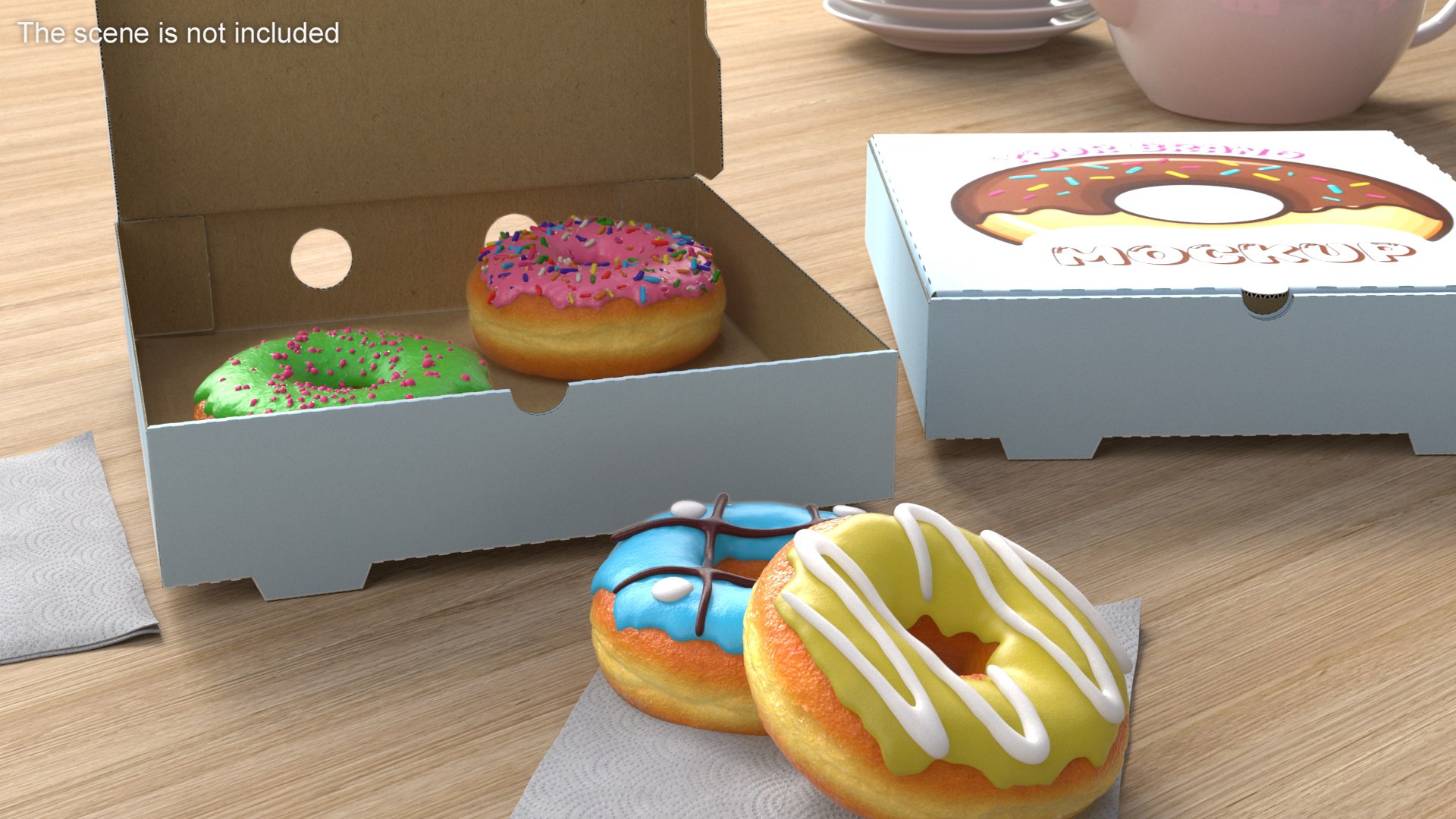 3D Model Assorted Donuts In Cardboard Box Mockup - TurboSquid 2296362
