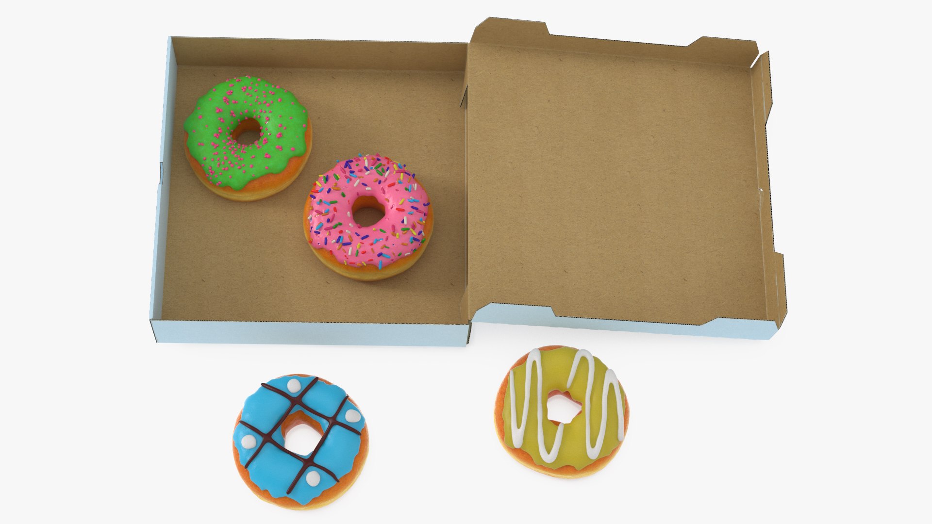 3D Model Assorted Donuts In Cardboard Box Mockup - TurboSquid 2296362