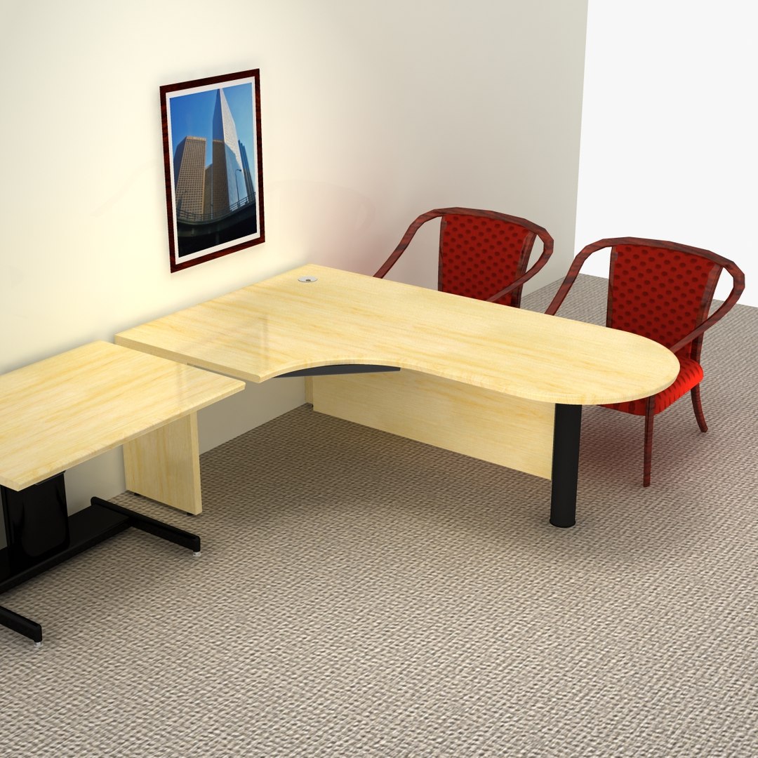 3d Office Wood Desk Model