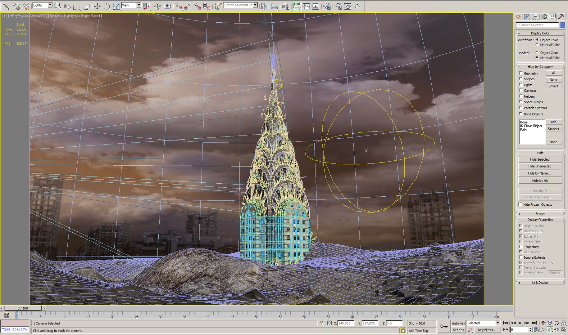3d destroyed chrysler building v-ray