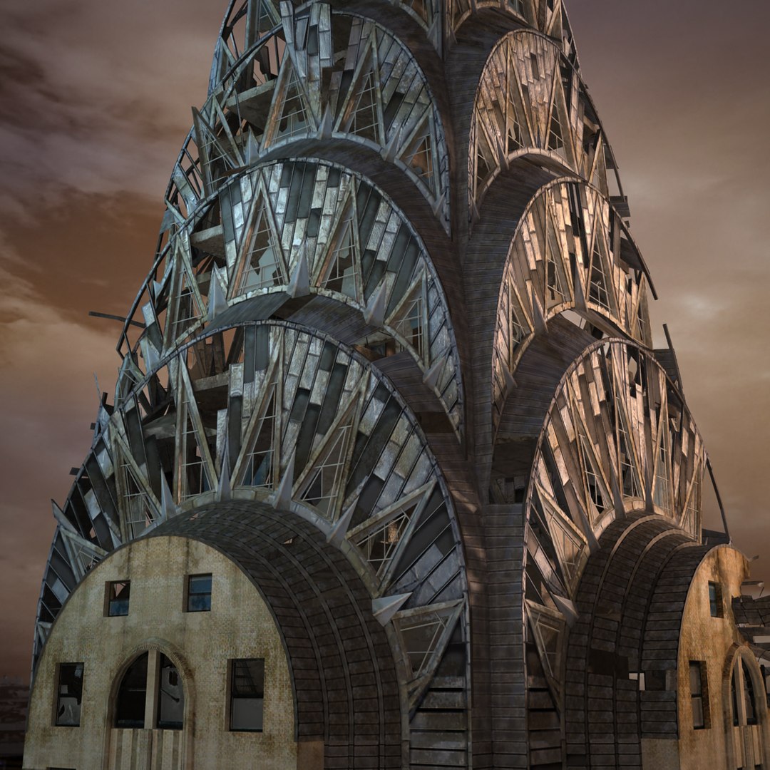 3d destroyed chrysler building v-ray