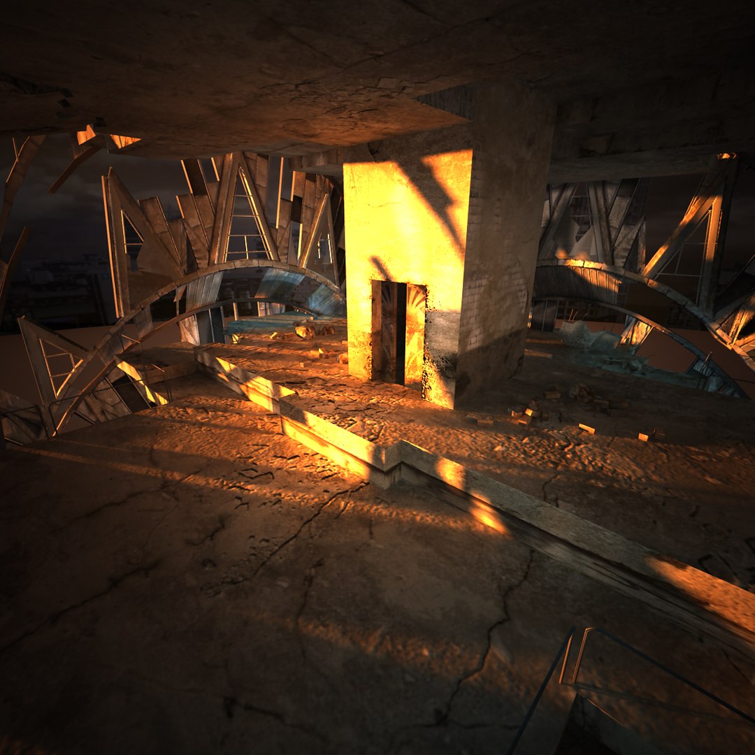 3d destroyed chrysler building v-ray