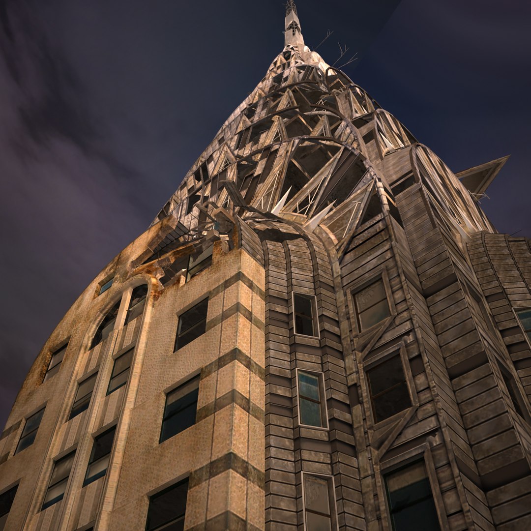 3d destroyed chrysler building v-ray