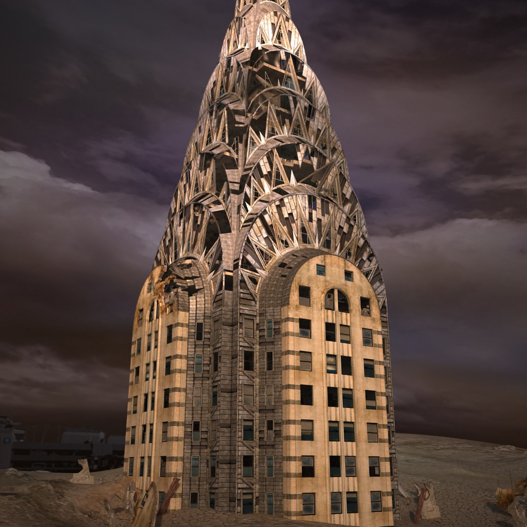 3d destroyed chrysler building v-ray