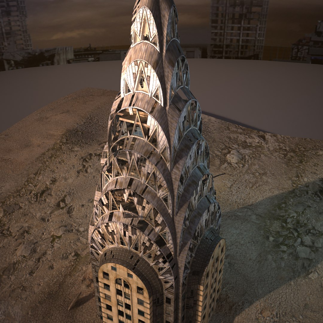 3d destroyed chrysler building v-ray