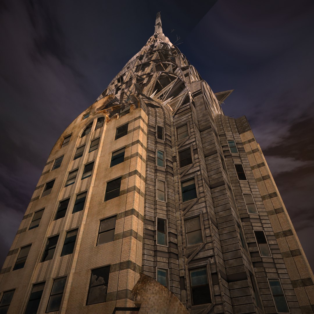 3d destroyed chrysler building v-ray