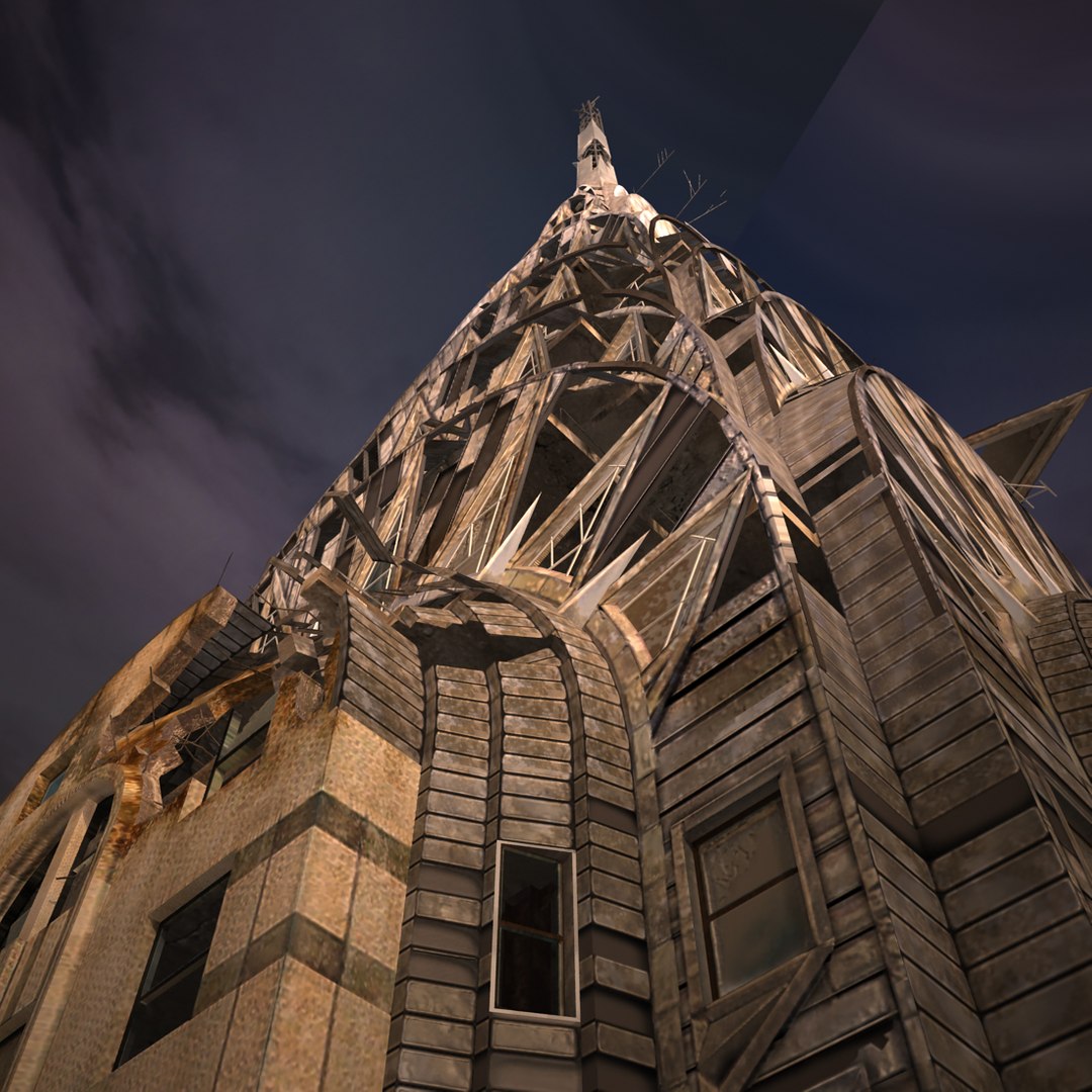 3d destroyed chrysler building v-ray