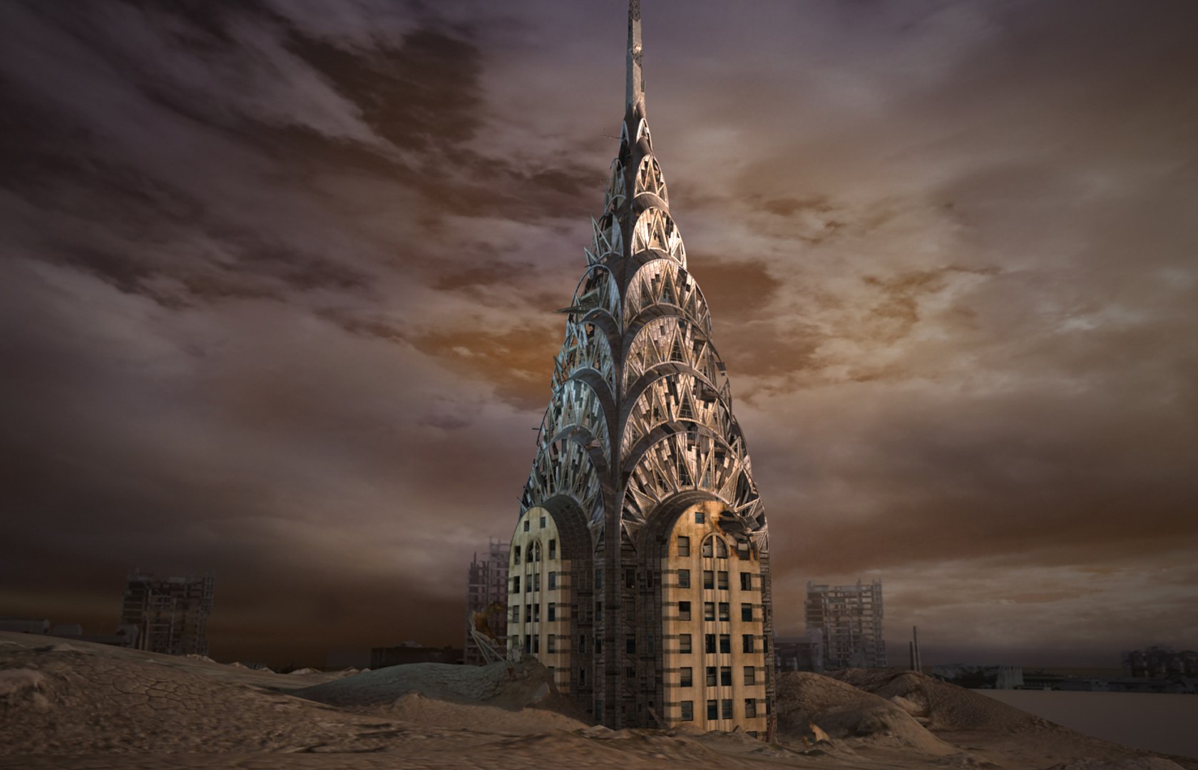 3d Destroyed Chrysler Building V-ray
