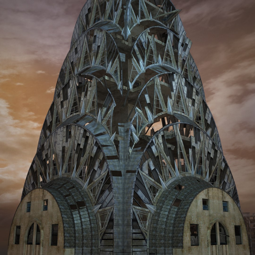 3d destroyed chrysler building v-ray