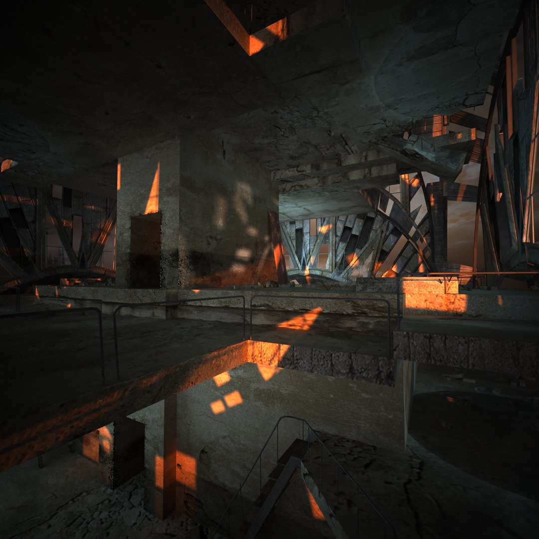 3d destroyed chrysler building v-ray