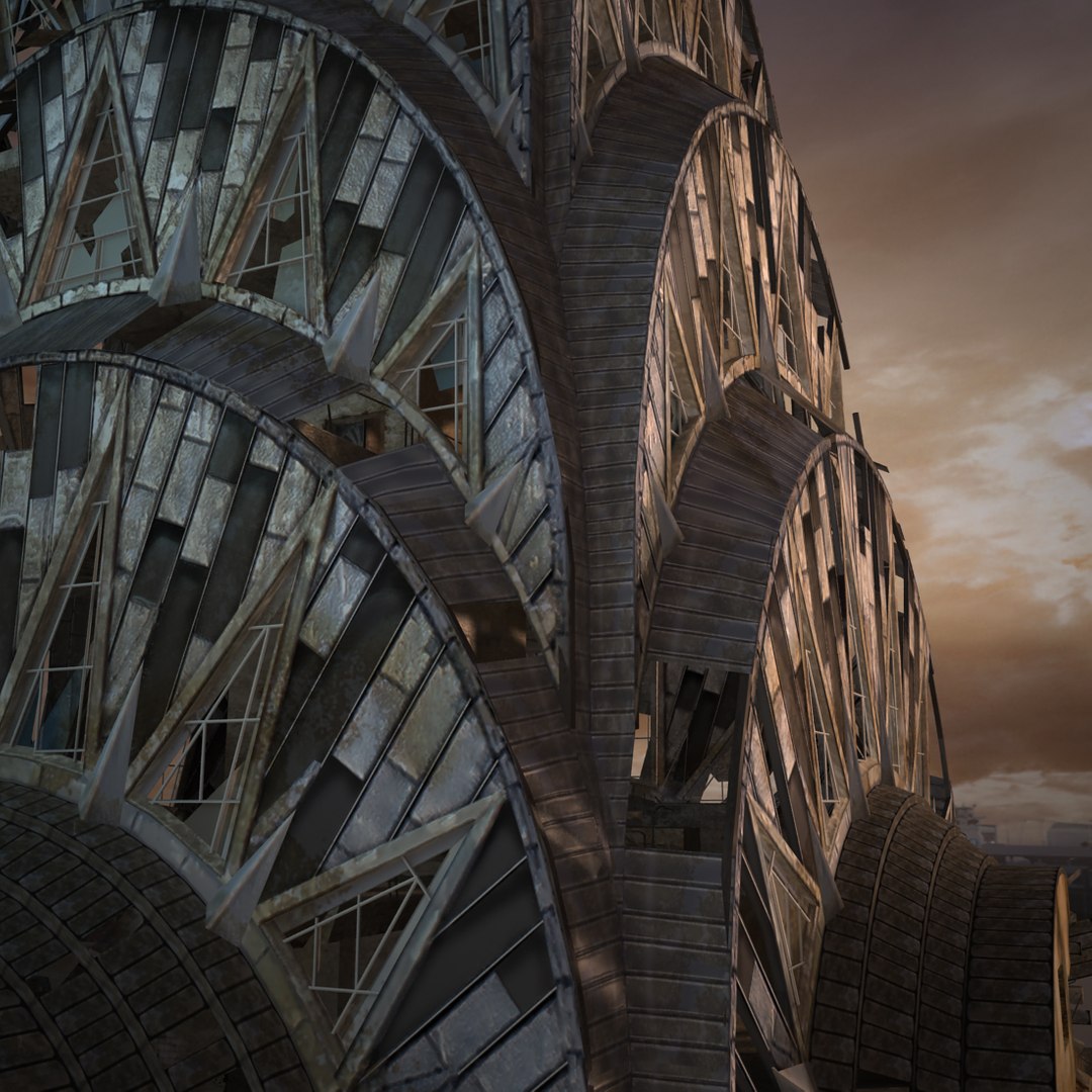 3d destroyed chrysler building v-ray