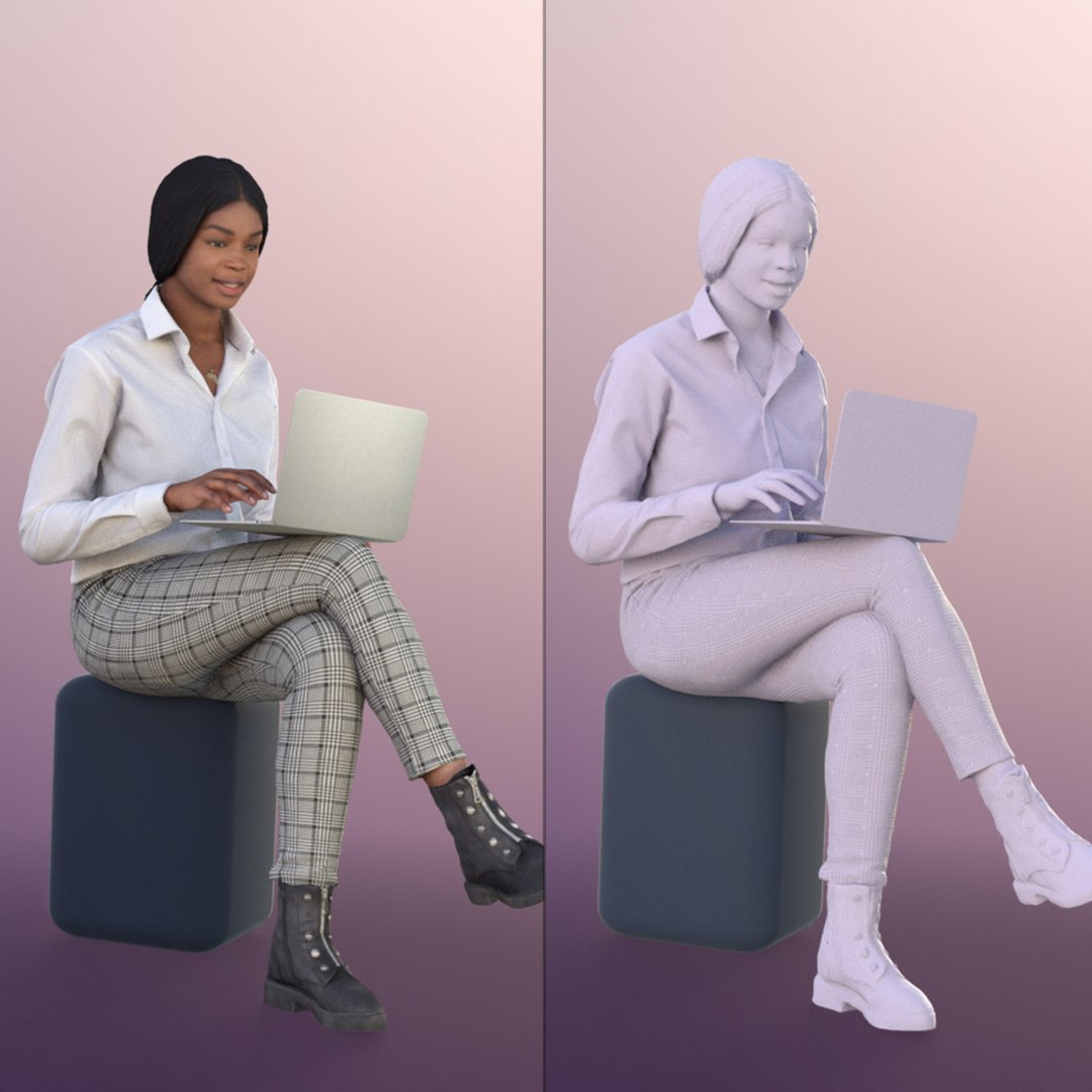 11409 Micaela - Black Woman Sitting Working With Laptop 3D Model ...