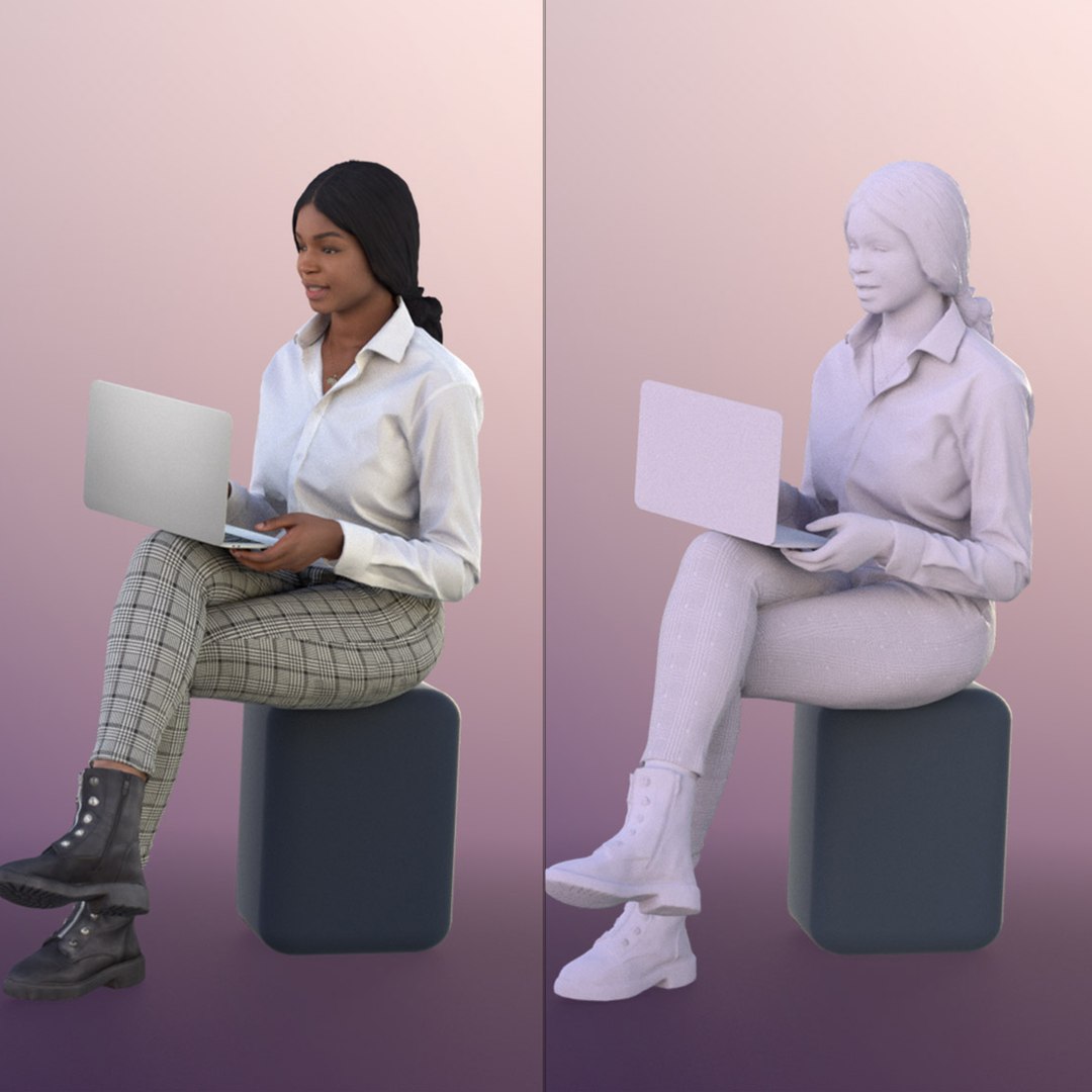 11409 Micaela - Black Woman Sitting Working With Laptop 3D Model ...